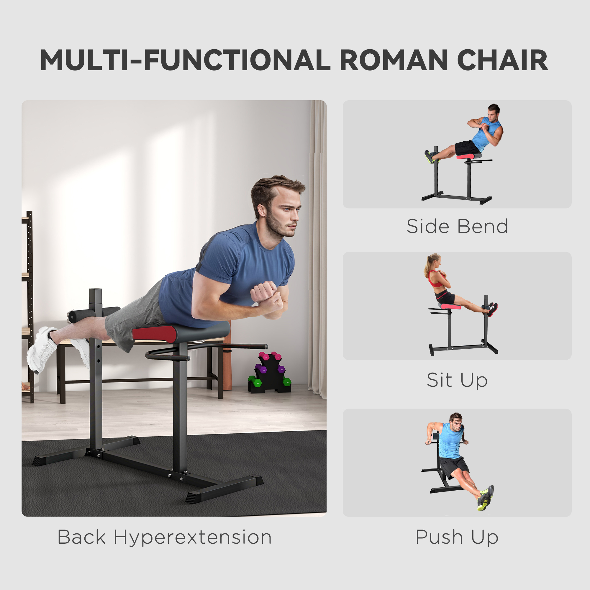 SPORTNOW Back Extension Roman Chair, Hyperextension Bench with ...