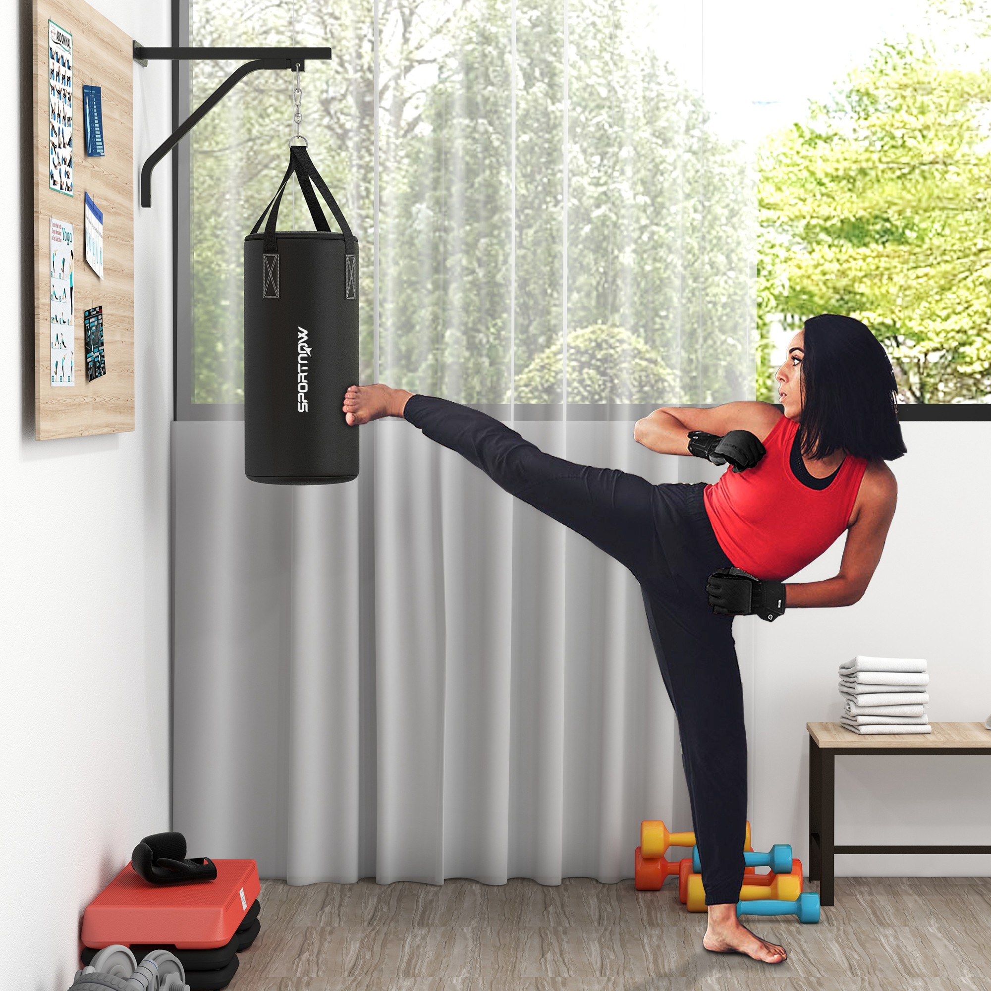 SPORTNOW Boxsack, befüllbar, mit Wandhalterung, Handschuhen und ...