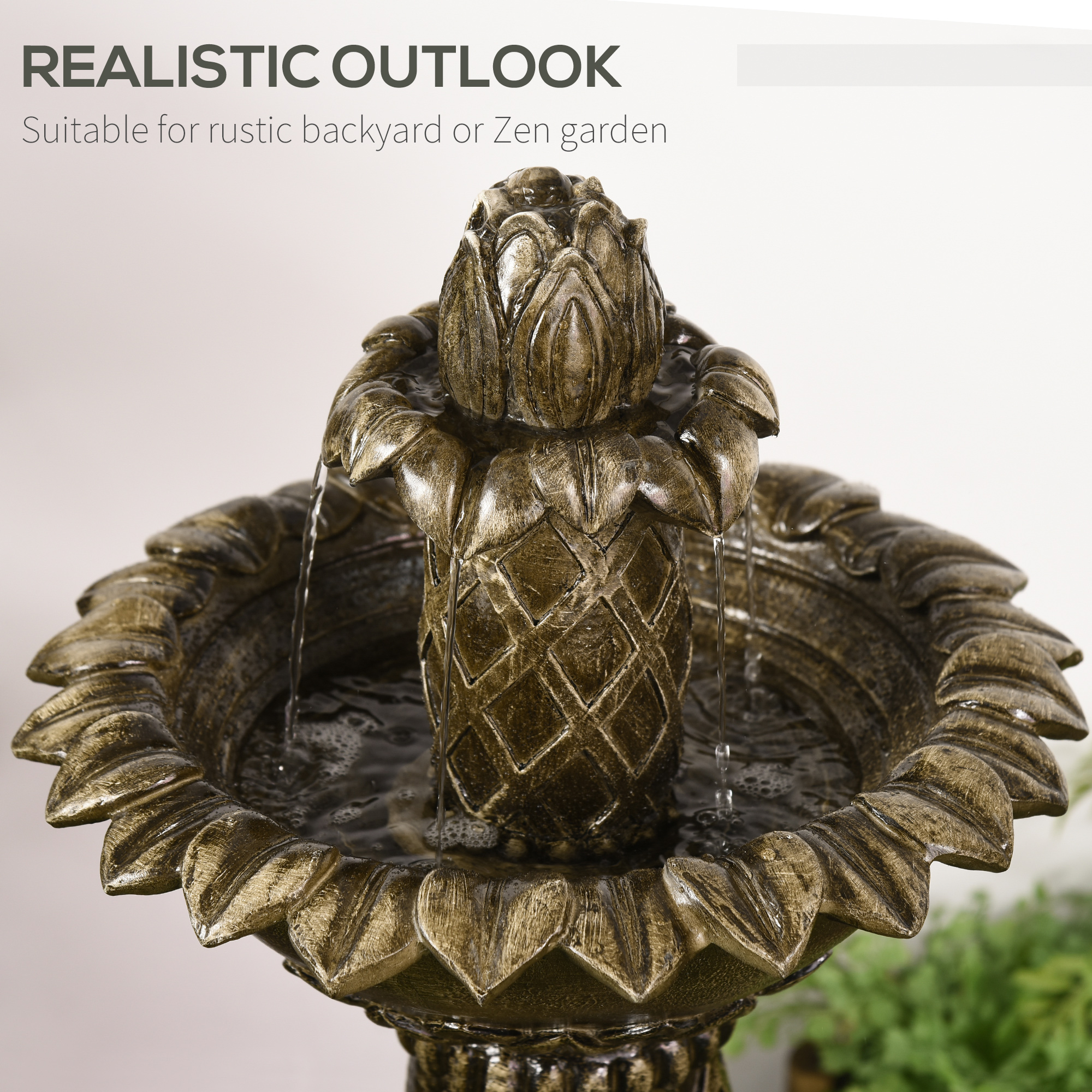 Outsunny 2-Tier Outdoor Waterfall Fountain, Freestanding Self-Contained ...