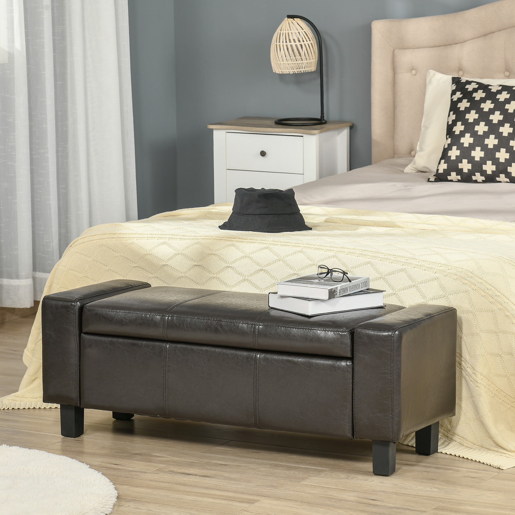 HOMCOM PU Leather Upholstered Flip-Lip Ottoman-Black | Aosom UK