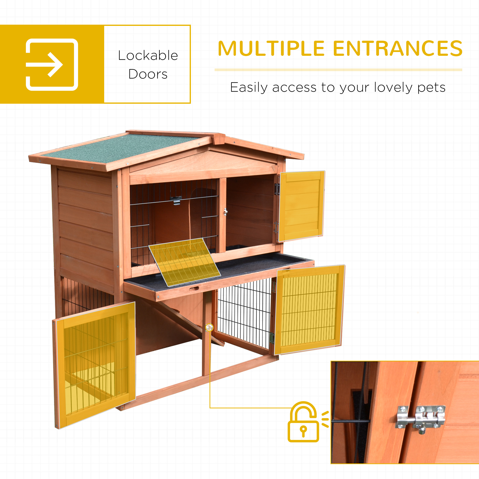 PawHut 2 Story Multi-Level Outdoor Rabbit Small Animal Enclosure with ...