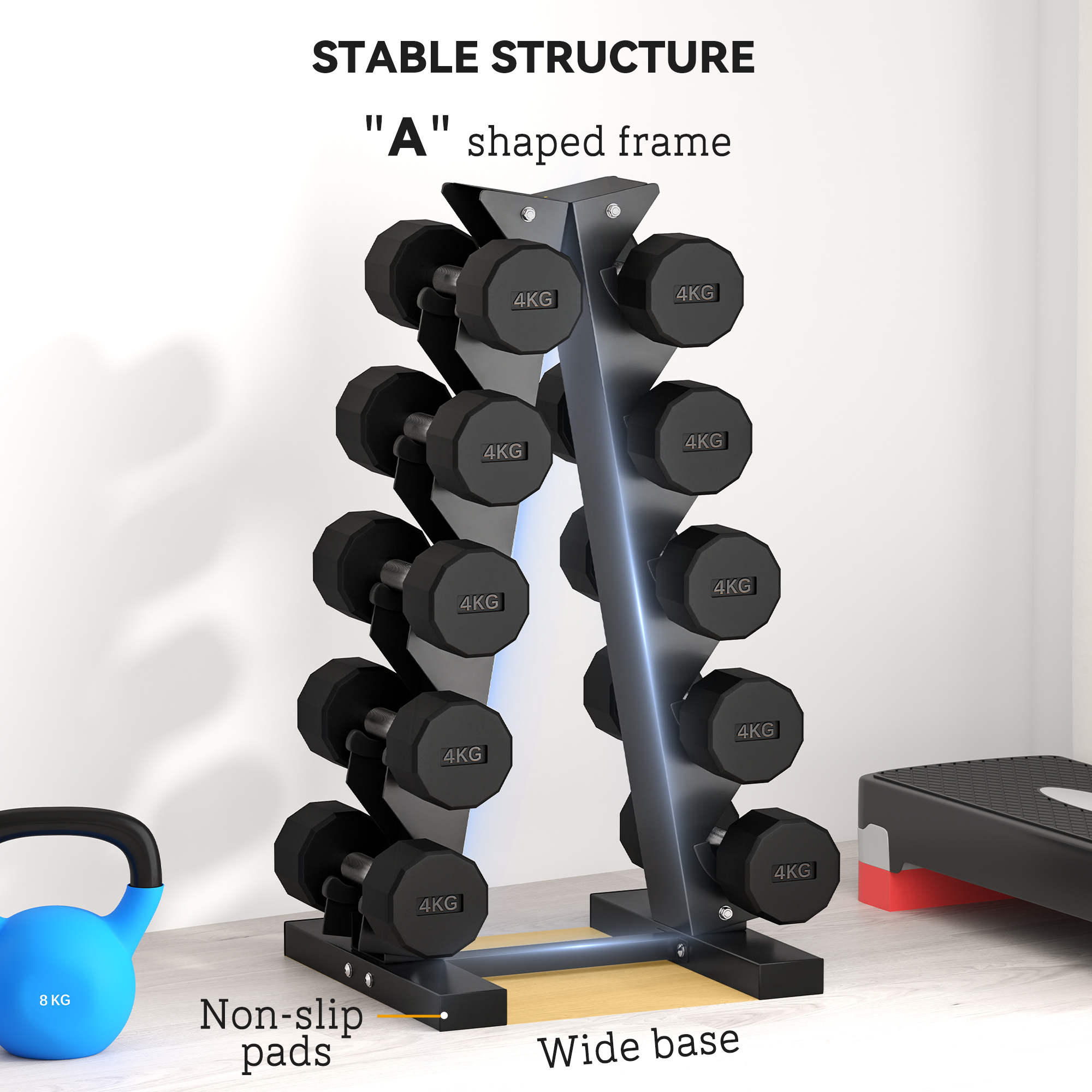SPORTNOW Five-Tier Dumbbell Storage Rack, for Home Gym Exercise - Black ...