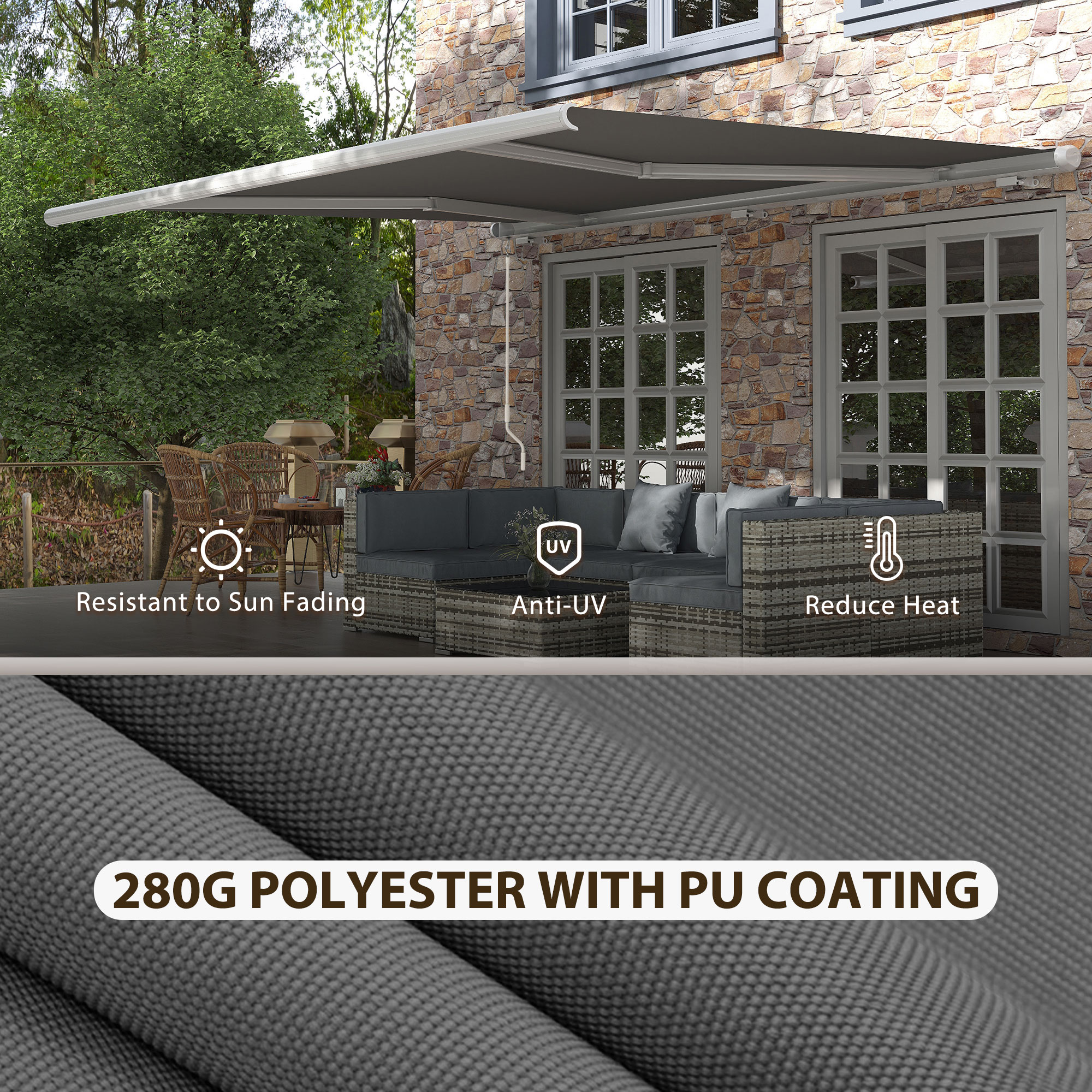 Outsunny 4 x 3 m Full Cassette Electric/Manual Retractable Awning, Sun ...