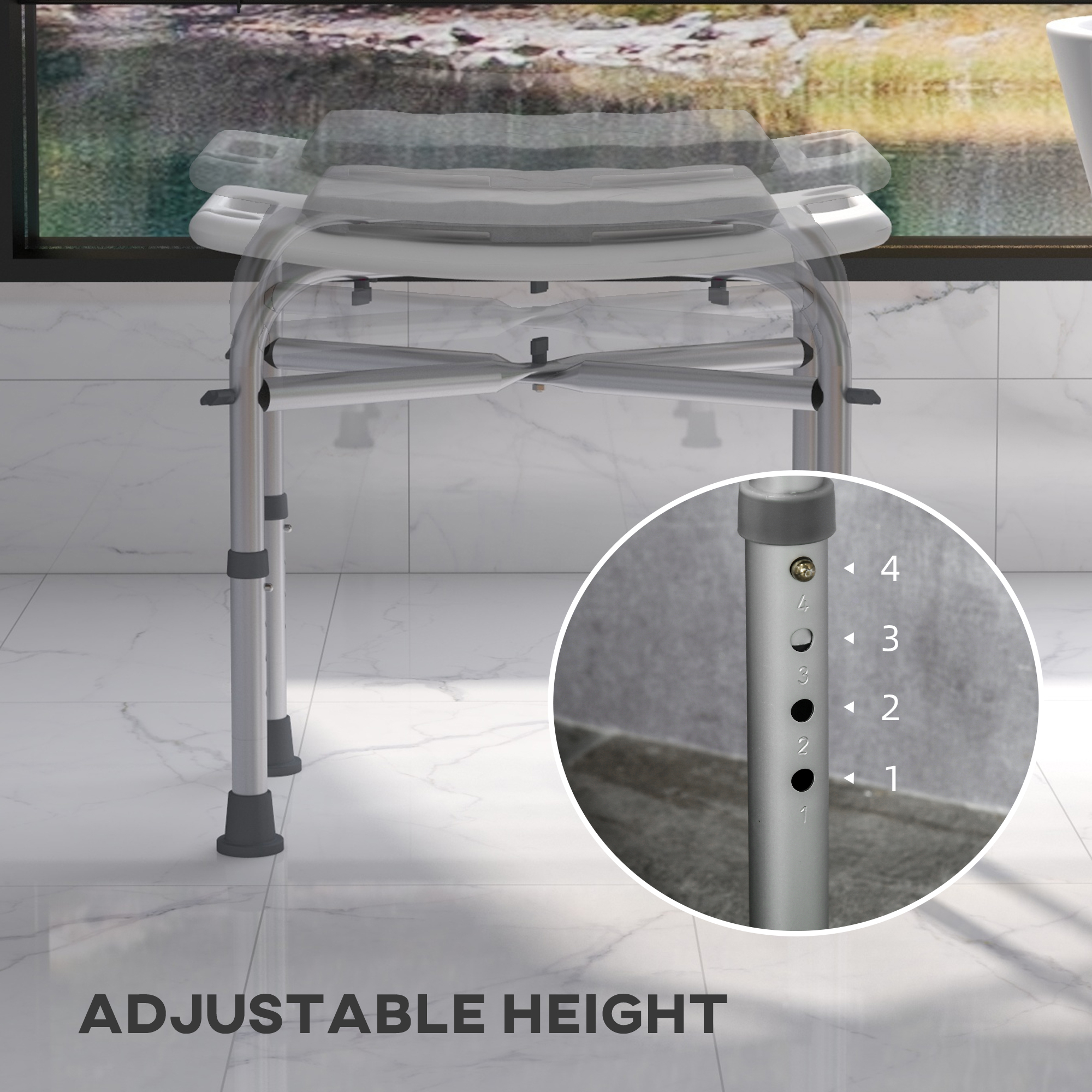 HOMCOM Aluminium Shower Stool for Elderly, Height Adjustable Shower ...