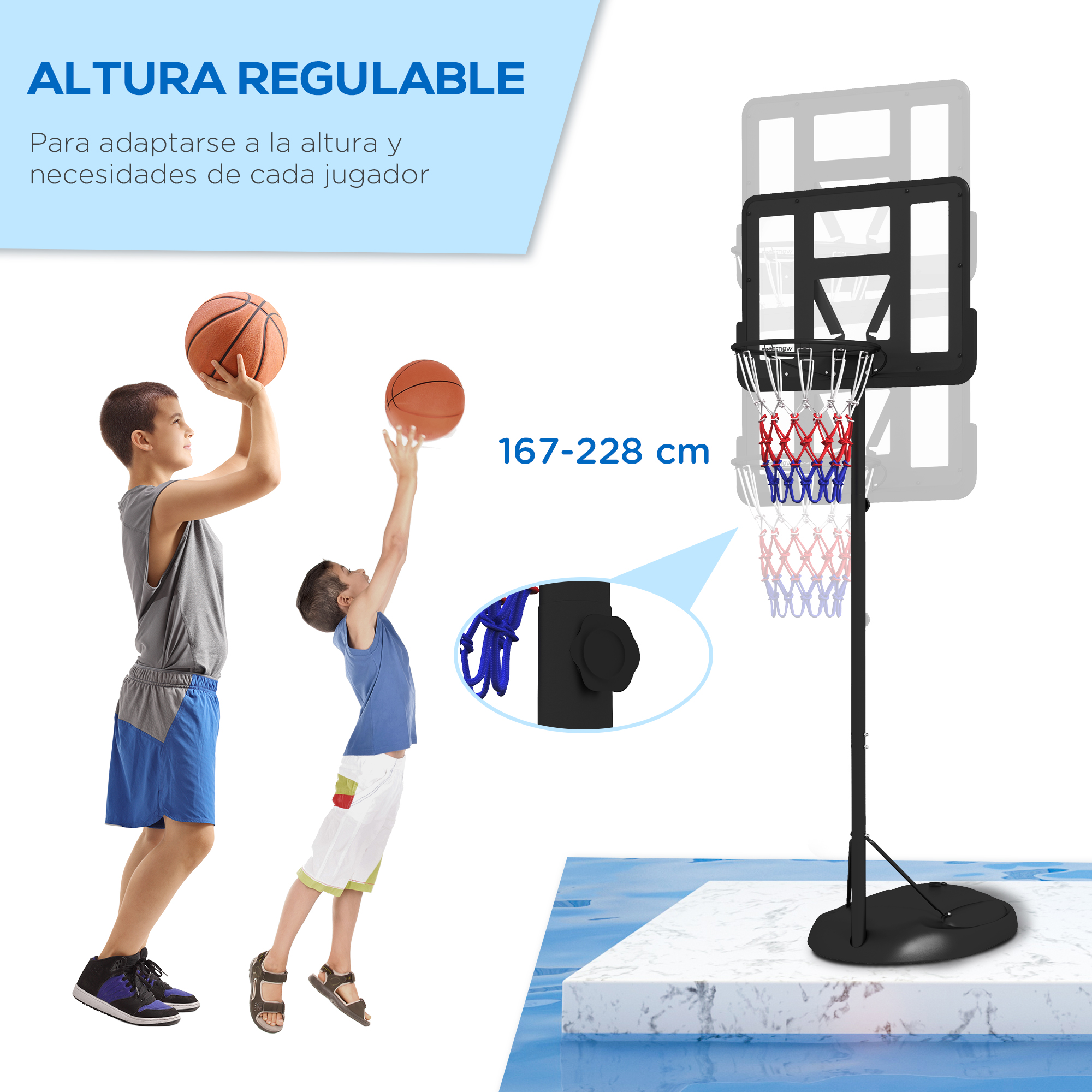 SPORTNOW Canasta de Baloncesto para Exterior con Altura Ajustable 216 ...