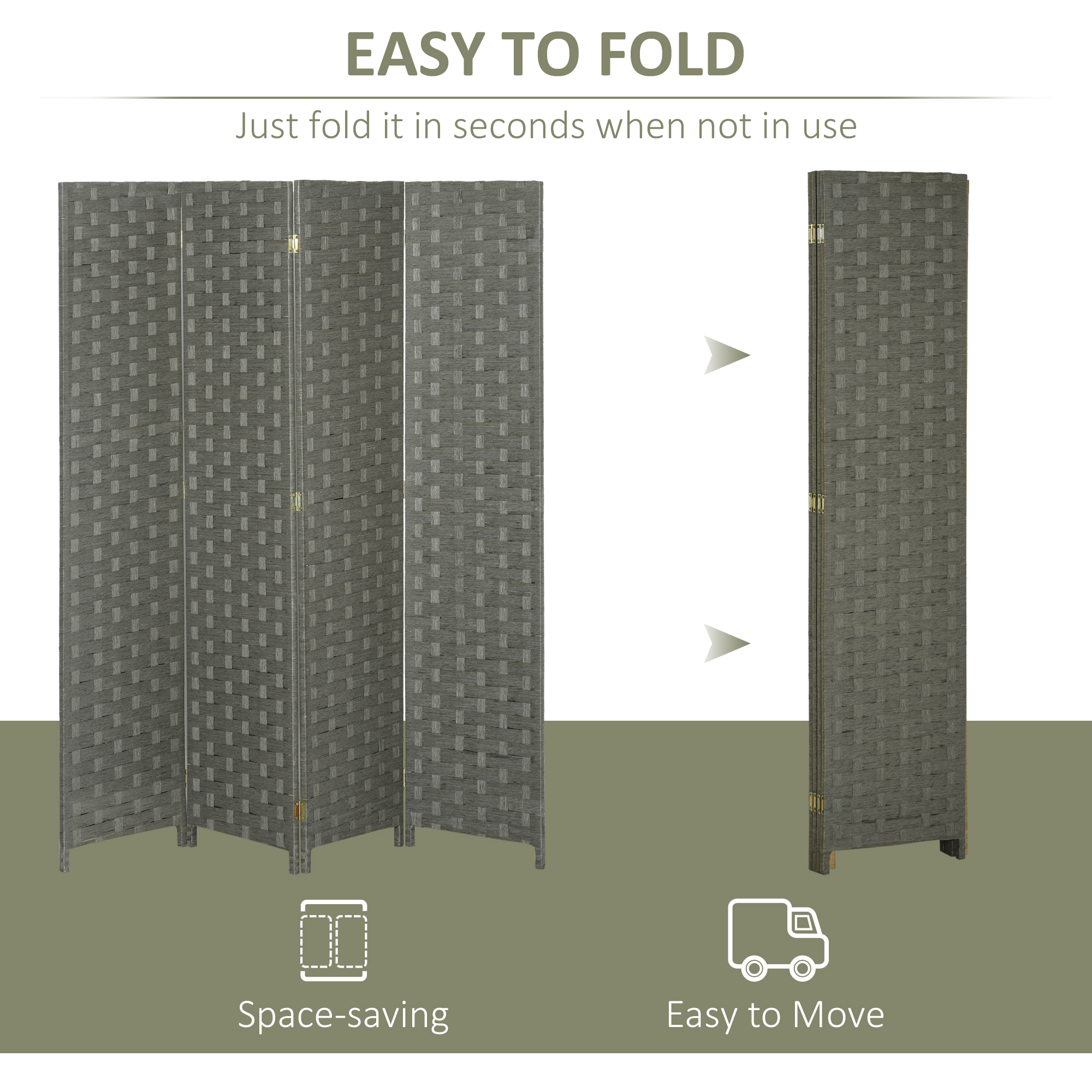 HOMCOM 4-Panel Room Dividers, Wave Fibre Freestanding Folding Privacy ...