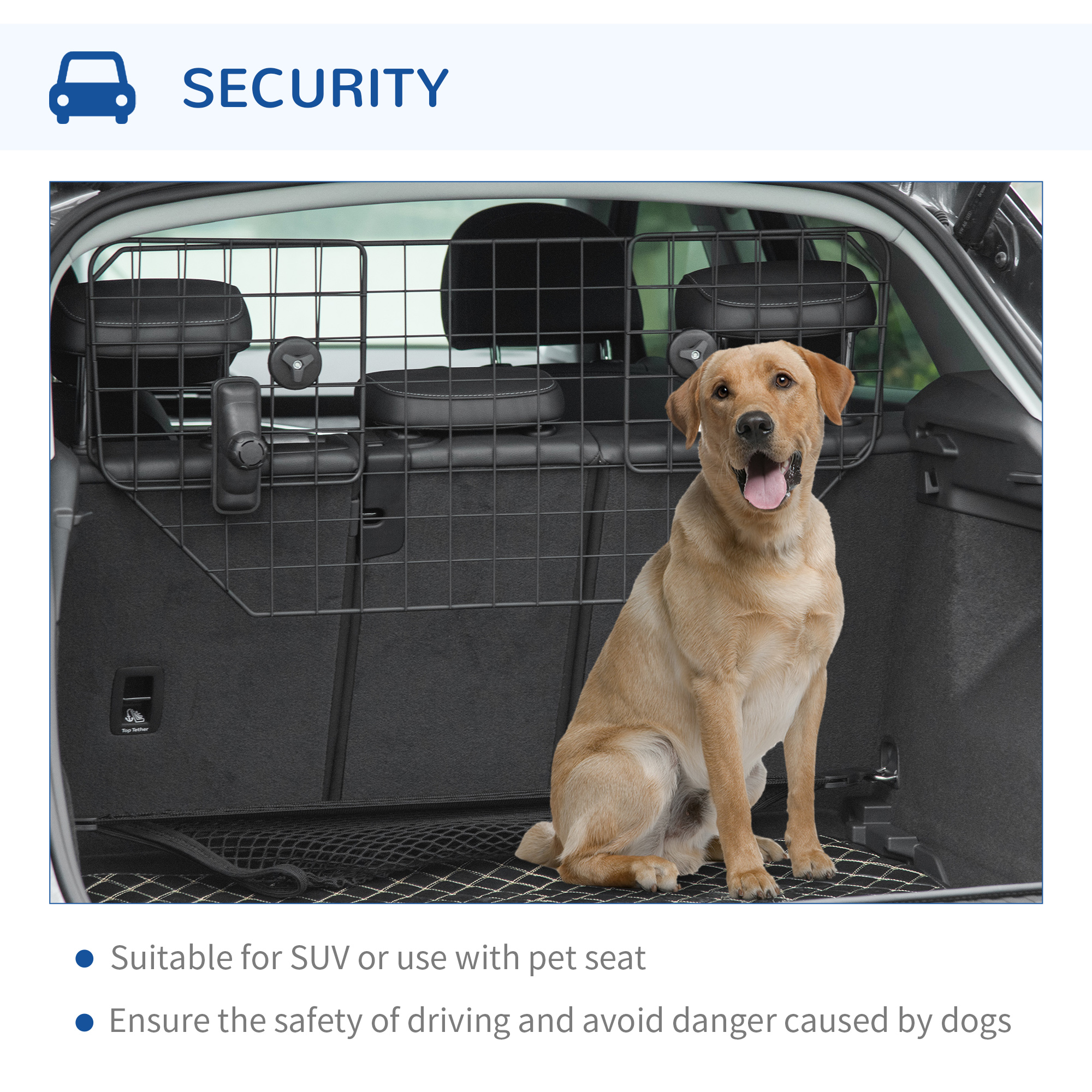 PawHut Dog Guard for Cars Adjustable Boot Barrier Metal Mesh Pet ...