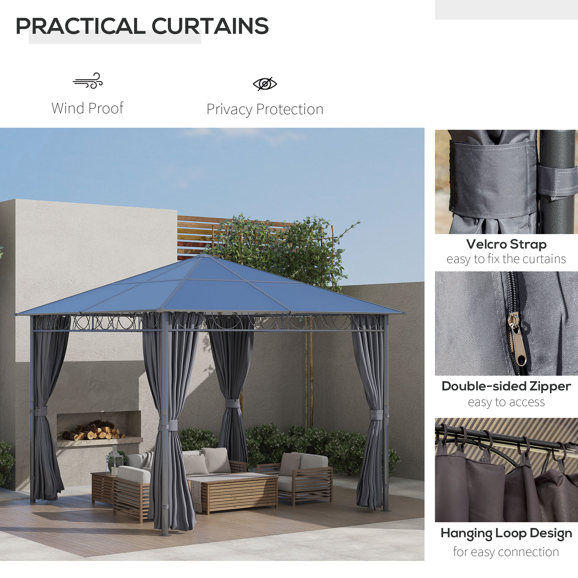 Outsunny 3 x 3(m) Hardtop Gazebo for Garden Party with Polycarbonate ...