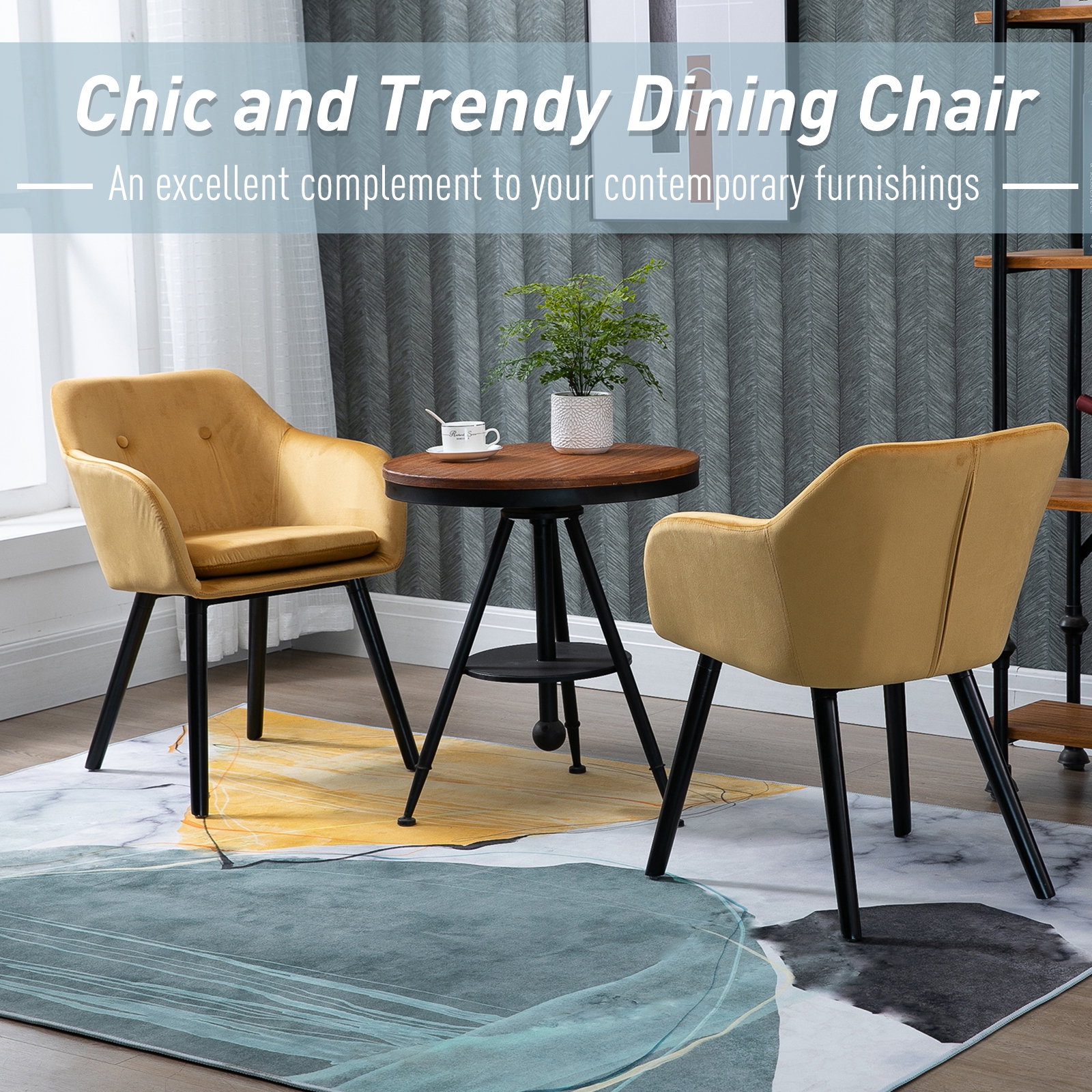 HOMCOM Dining Chairs Set of 2 Modern Upholstered Fabric Velvet-Touch ...