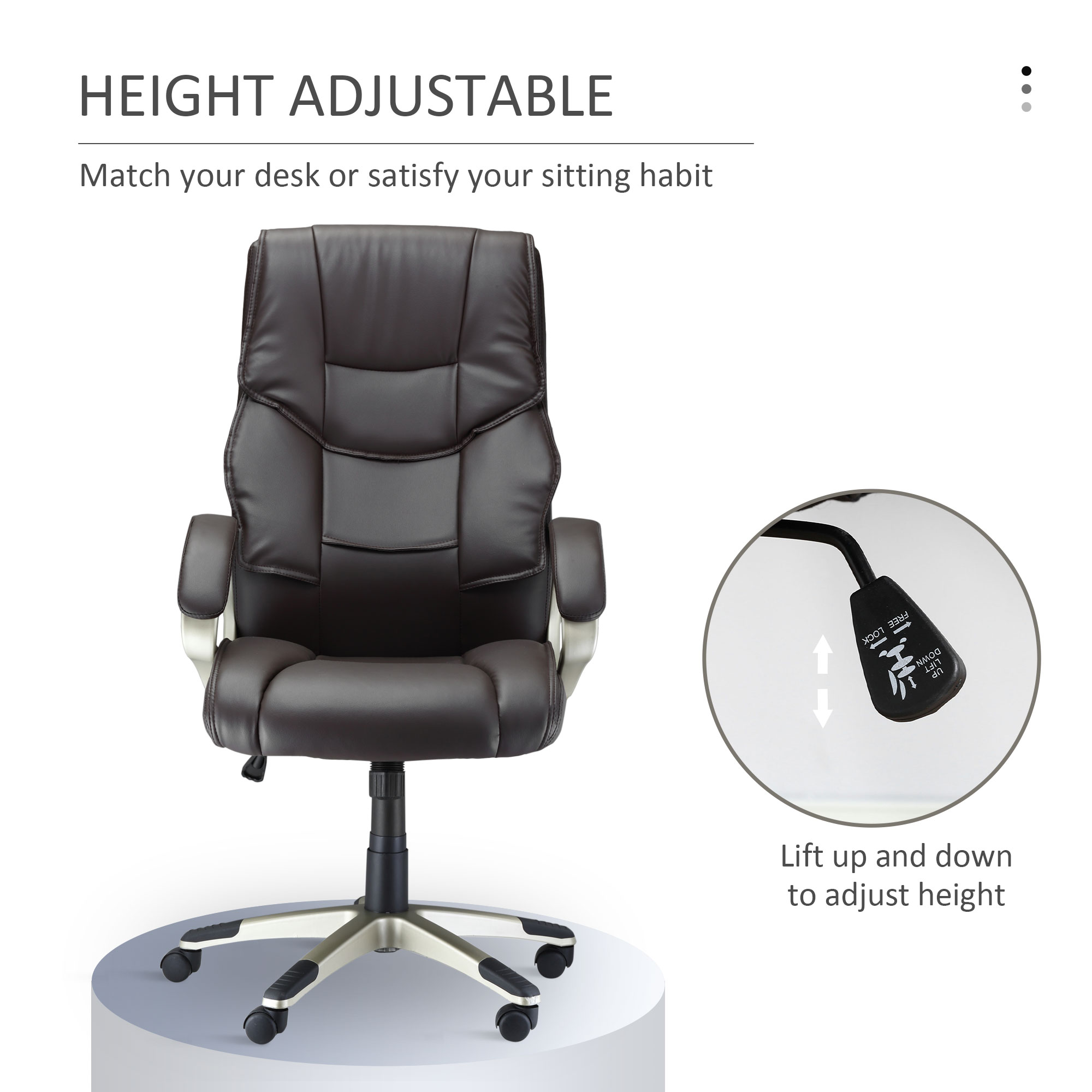 HOMCOM High Back PU Leather Office Chair Swivel Brown | Aosom UK