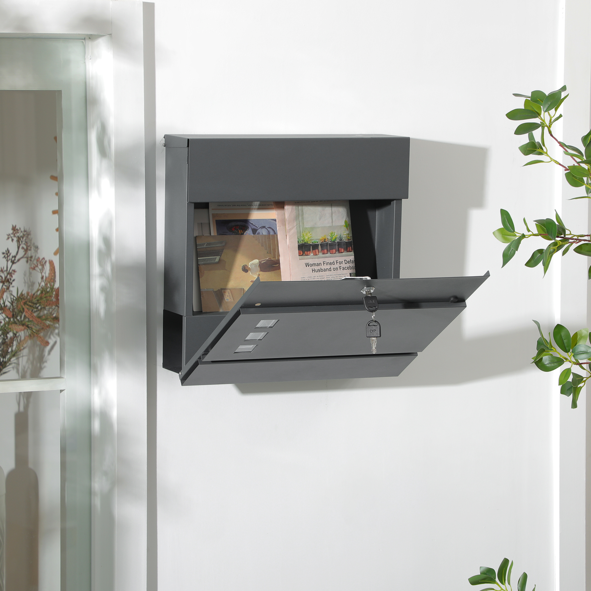 HOMCOM Cassetta Postale con 3 Fessure e 2 Chiavi di Sicurezza | Aosom Italy