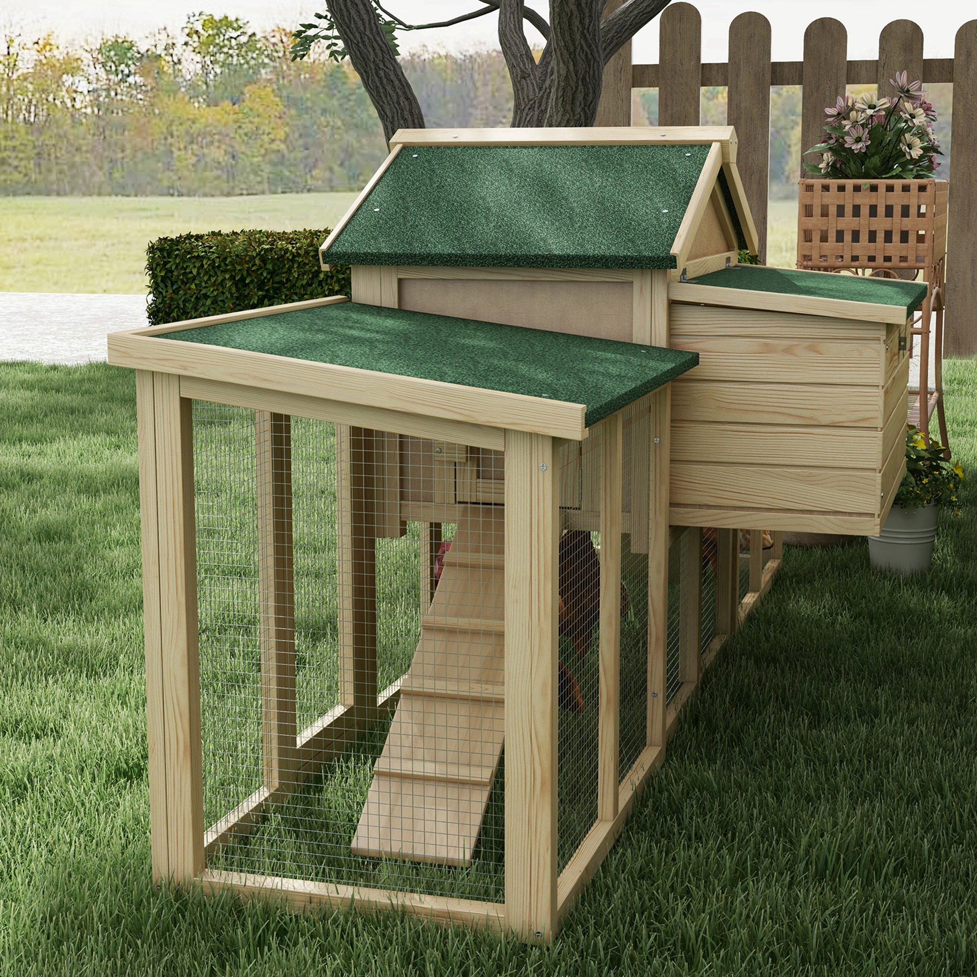 PawHut Large Chicken Coop with Run Backyard Hen House Poultry Coops ...