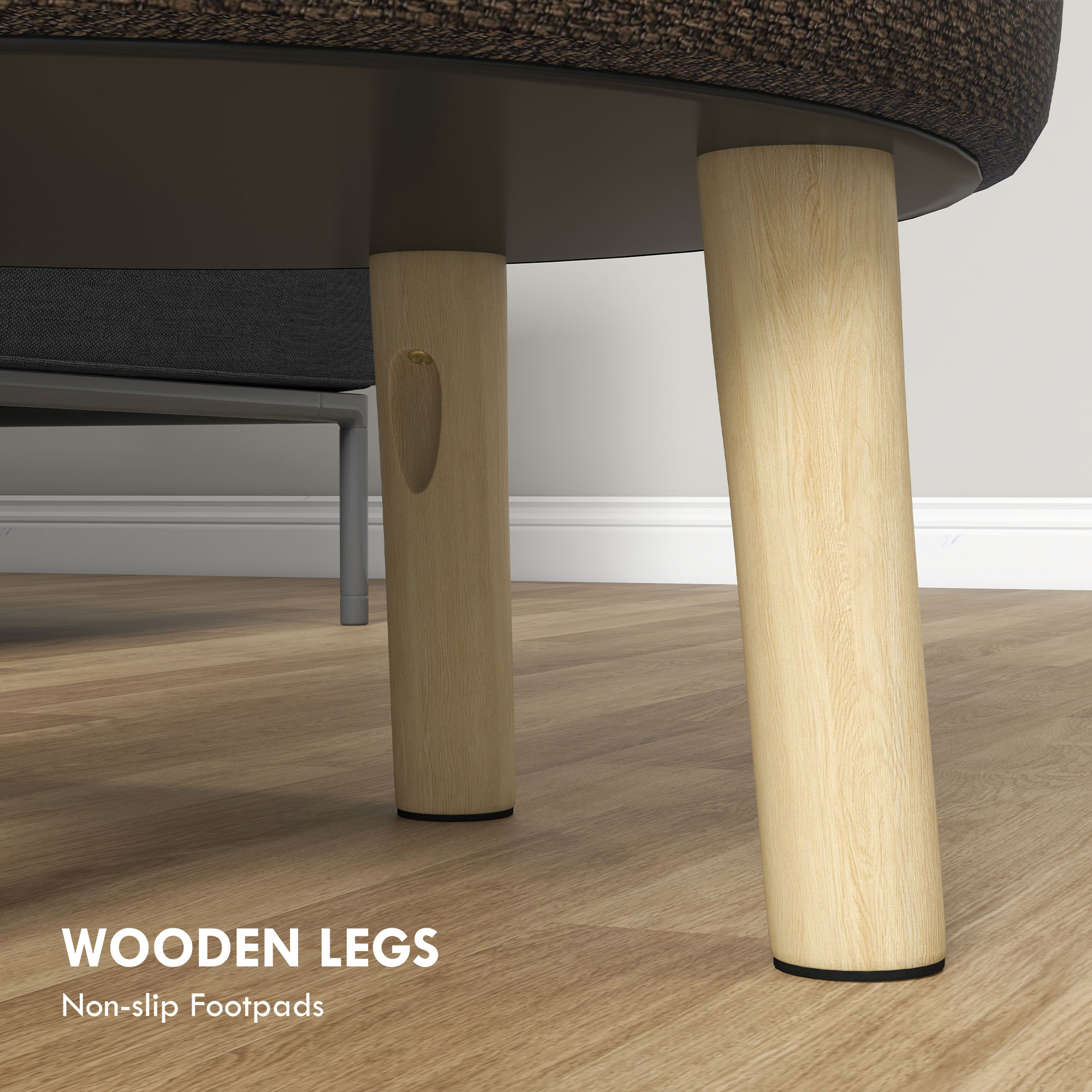 HOMCOM Round Ottoman Stool with Storage Linen Fabric Upholstered Foot Stool with Padded Seat Hidden Space and Wood Legs Aosom UK