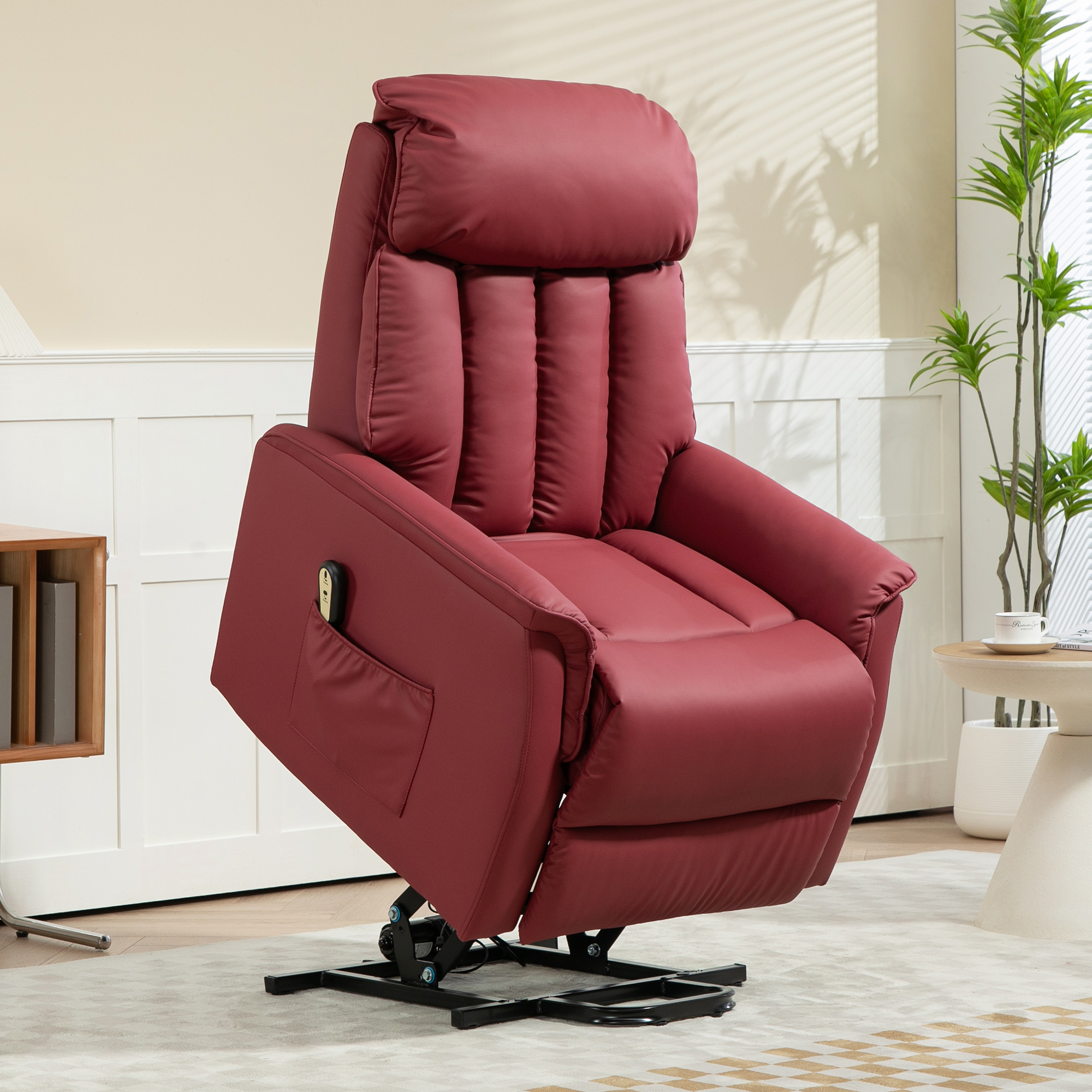 HOMCOM Poltrona Relax Reclinabile Alzapersone e Telecomando Rosso ...