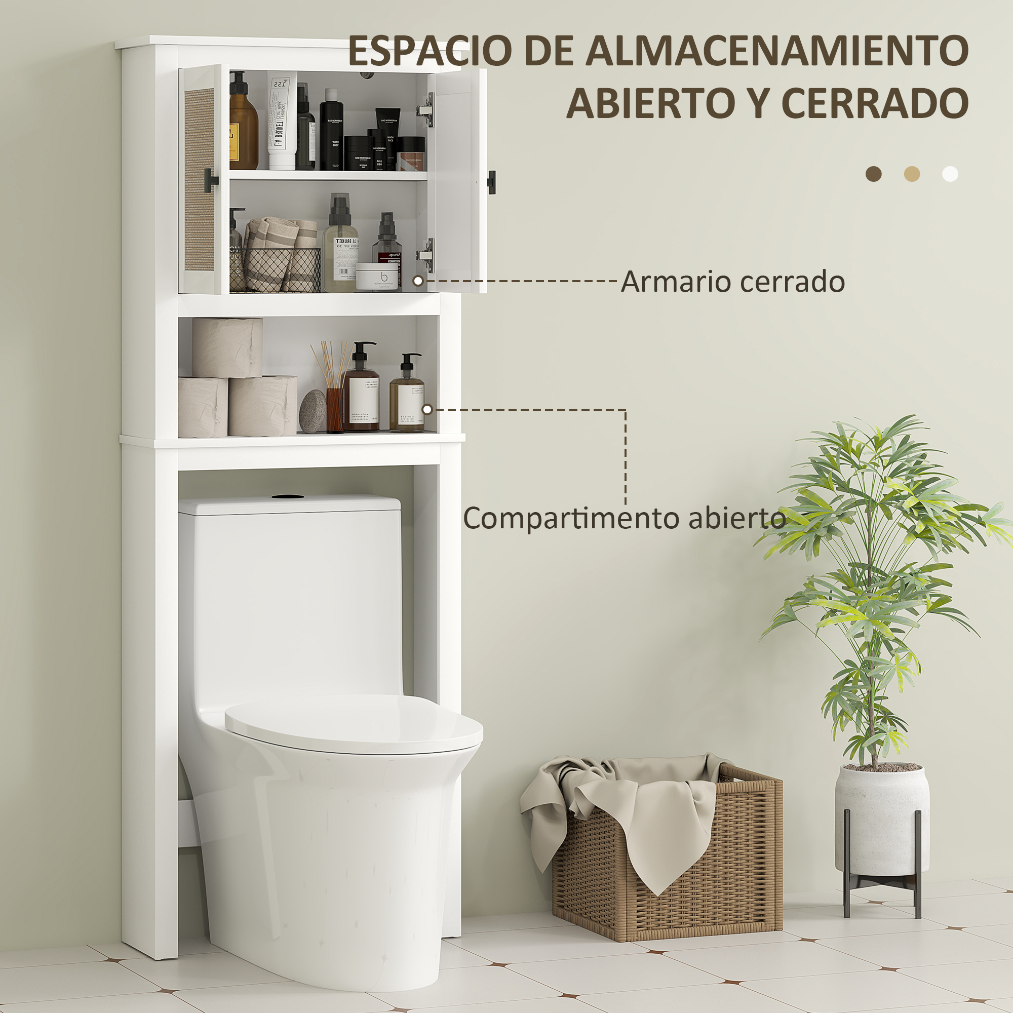 HOMCOM Mueble sobre Inodoro con 2 Puertas con Frontal de Ratán ...