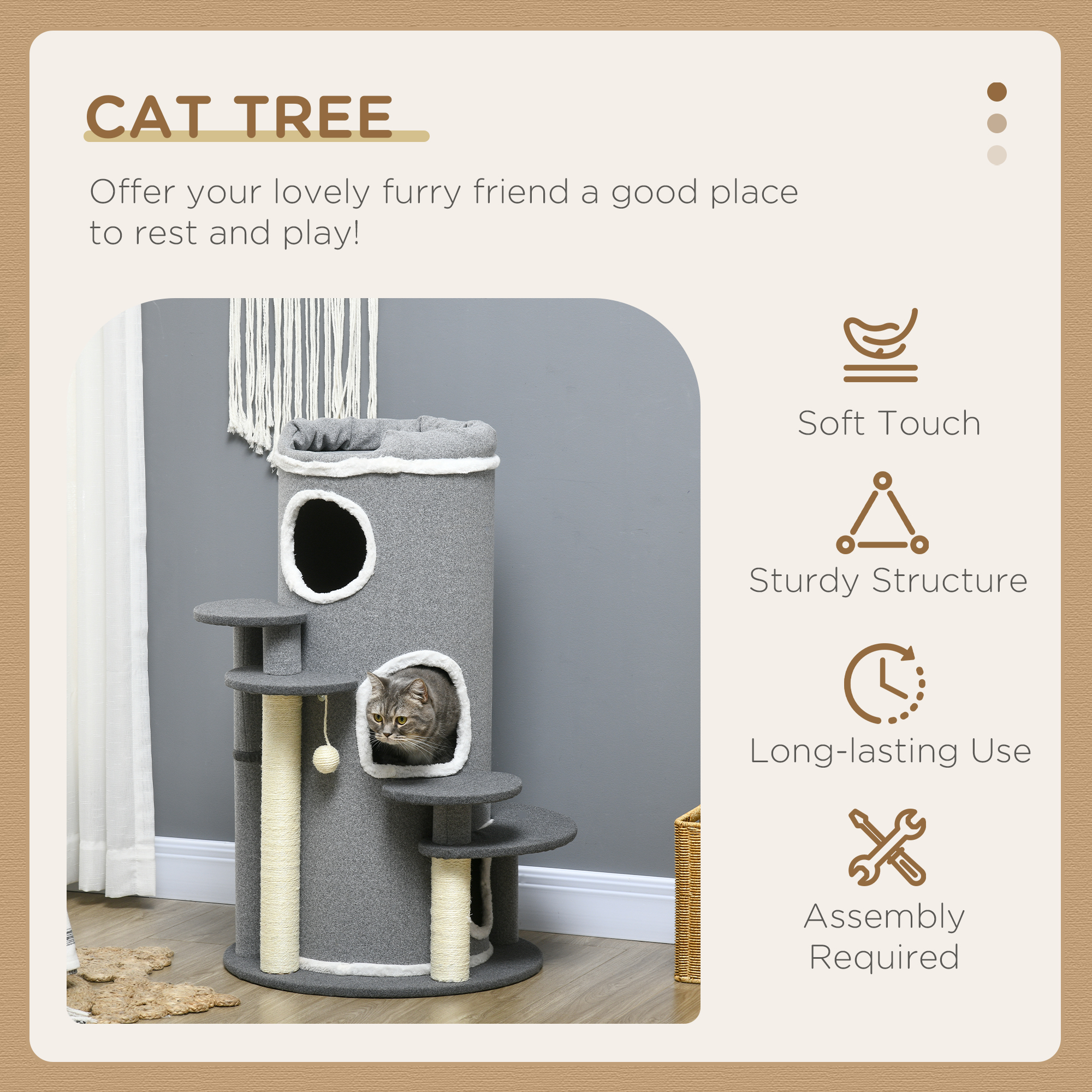 PawHut Barrel Shaped Cat Tree with Sisal Scratching Posts, Cat Bed ...