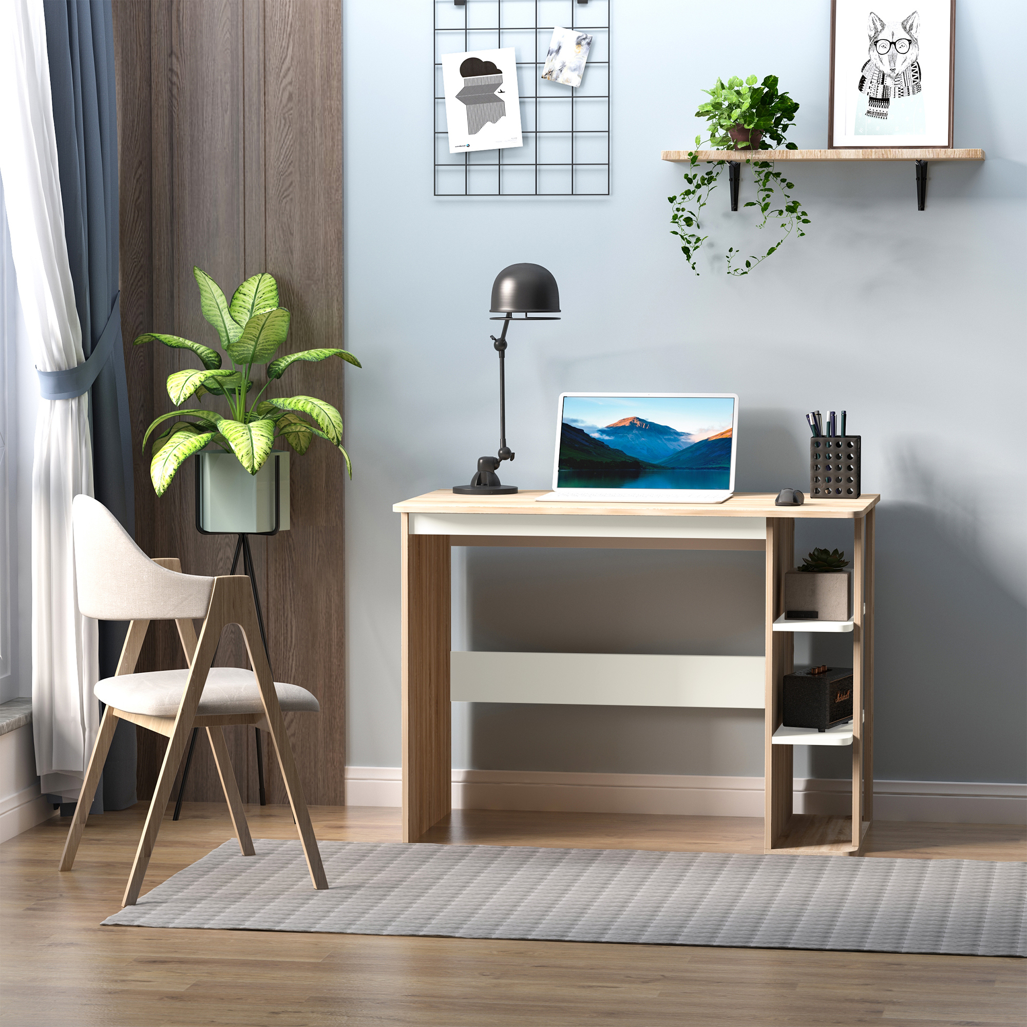 HOMCOM 2-In-1 Design Desk and 3-Tier Shelf Comb with Ample Storage ...