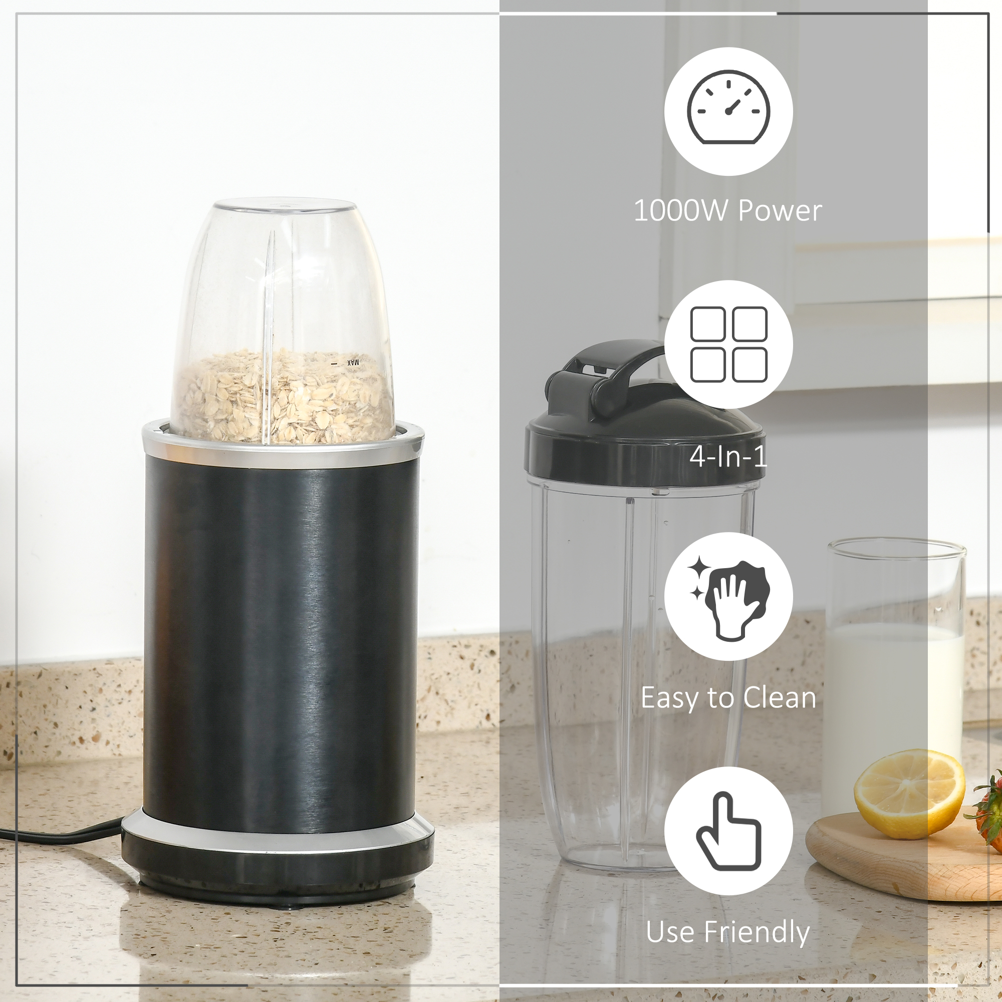 HOMCOM Blender Smoothie Maker, 1000W Countertop Blender with 0.7L and 0 ...