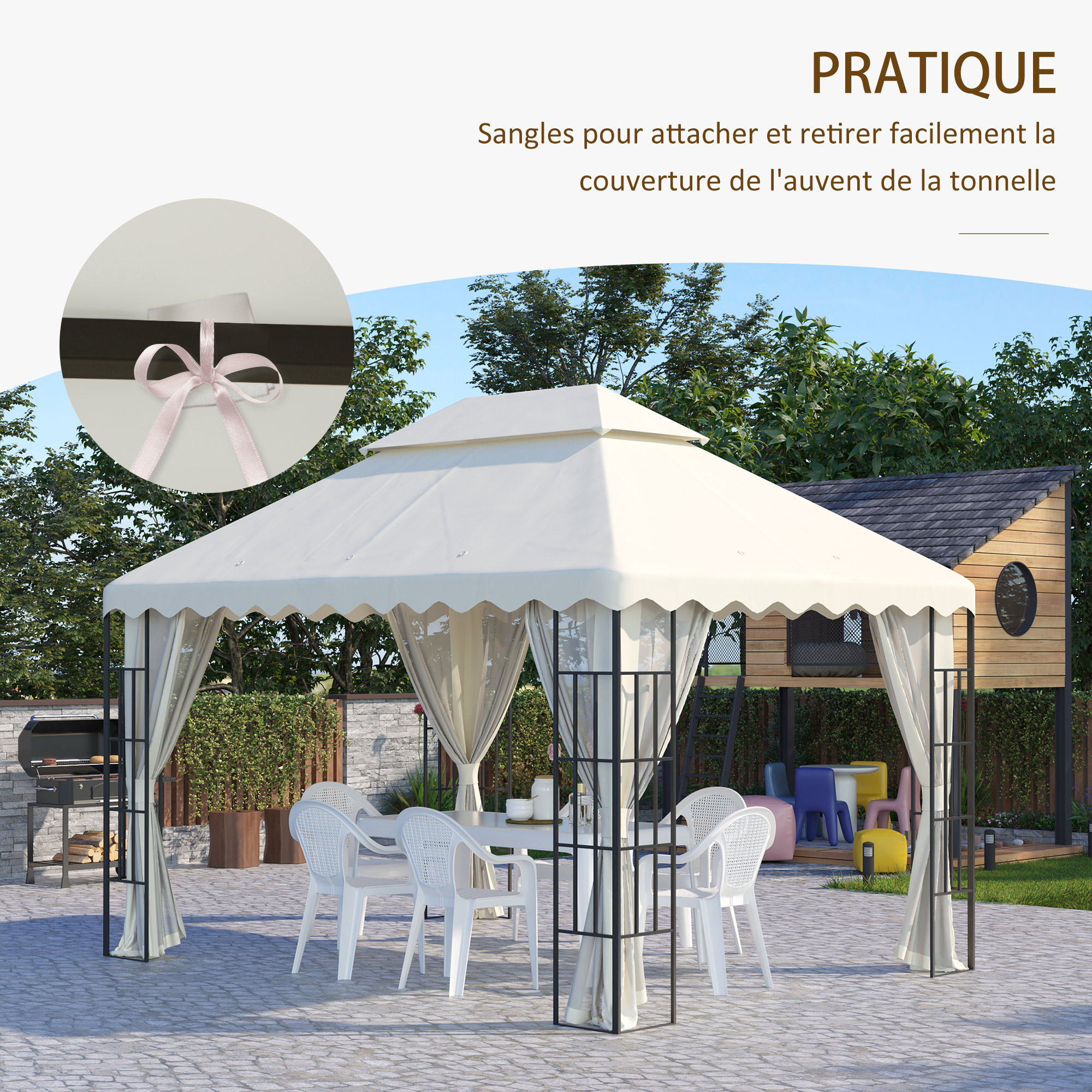 Outsunny Toile de rechange pour pavillon tonnelle tente toit de ...