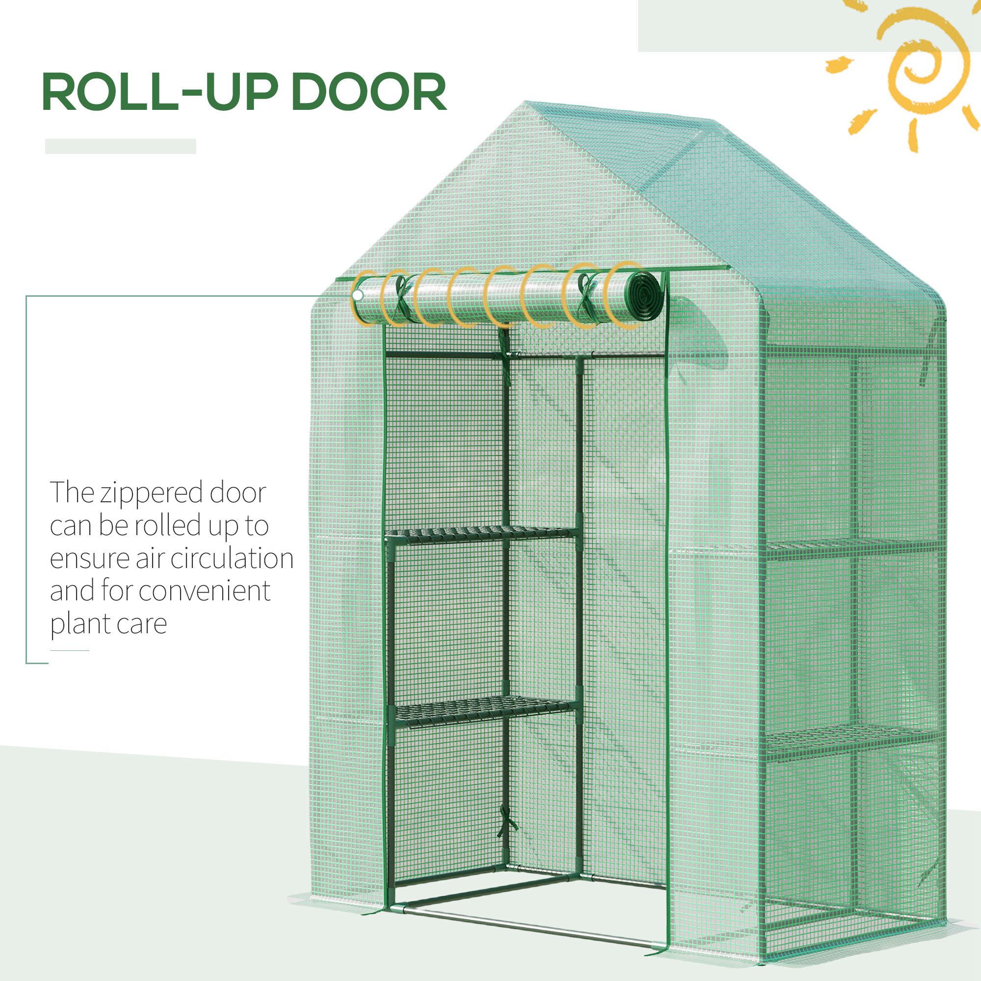 Outsunny Portable Greenhouse with 2 Tier Shelf, Roll-Up Zippered Door ...
