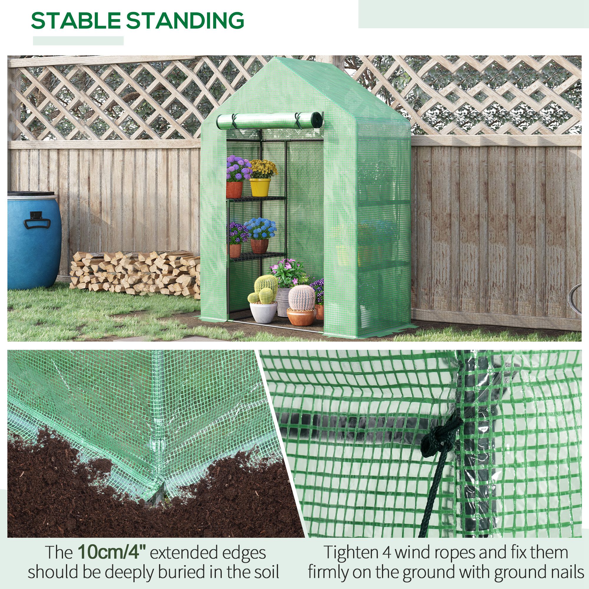 Outsunny Portable Greenhouse with 2 Tier Shelf, Roll-Up Zippered Door ...