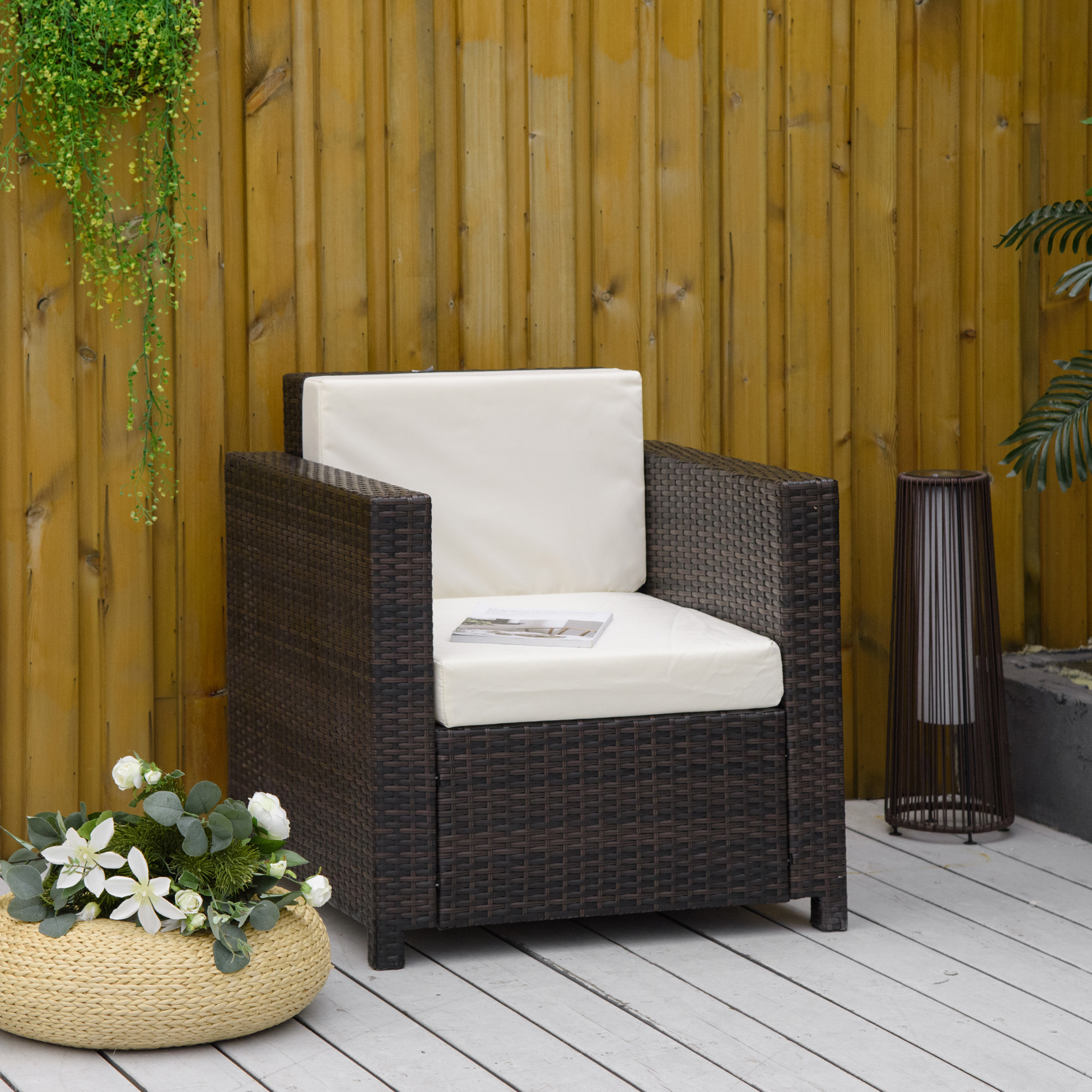 Outsunny Rattan Single Sofa Chair Brown | Aosom UK