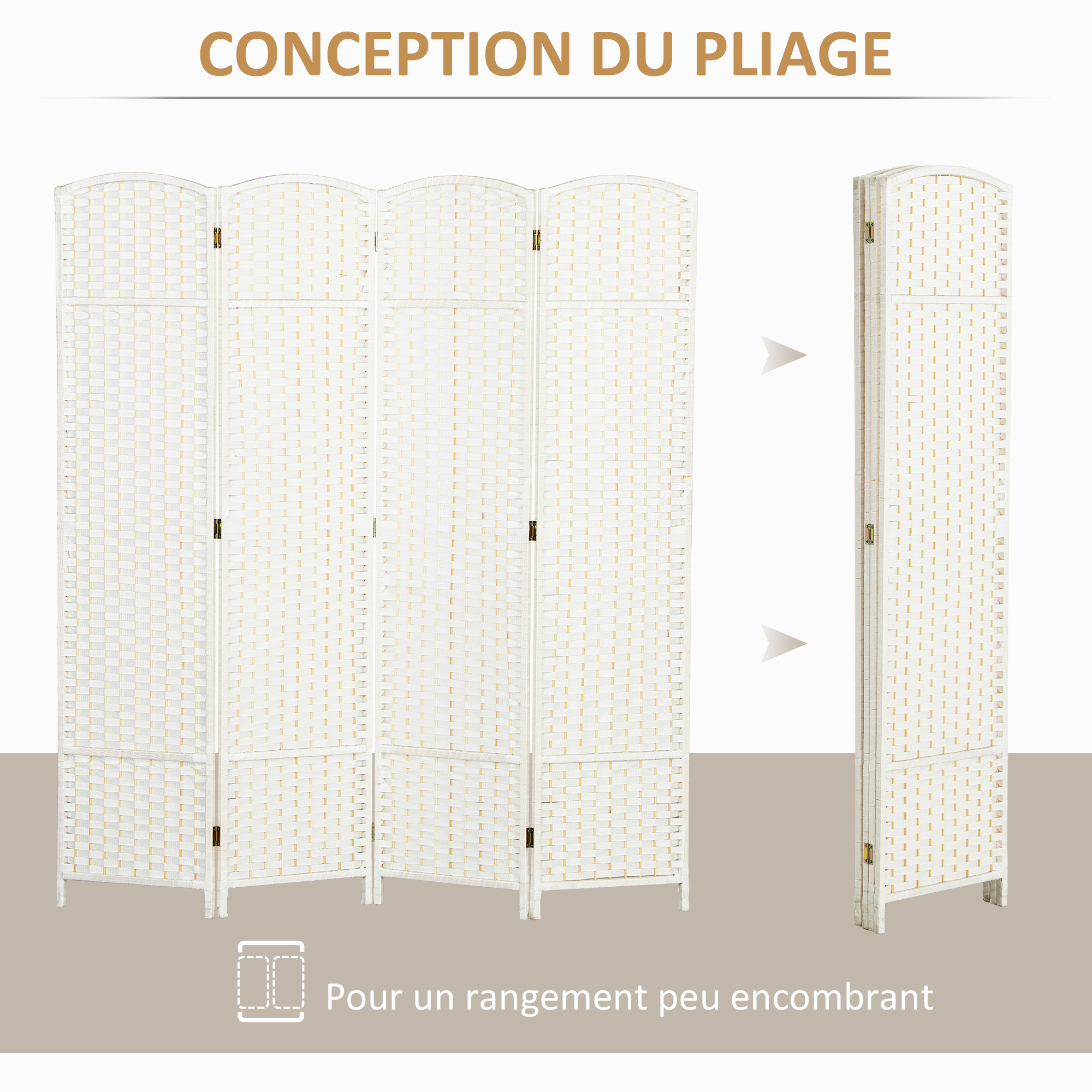 HOMCOM Paravent interieur en bois 4 panneaux 160 x 170 cm séparateur de ...