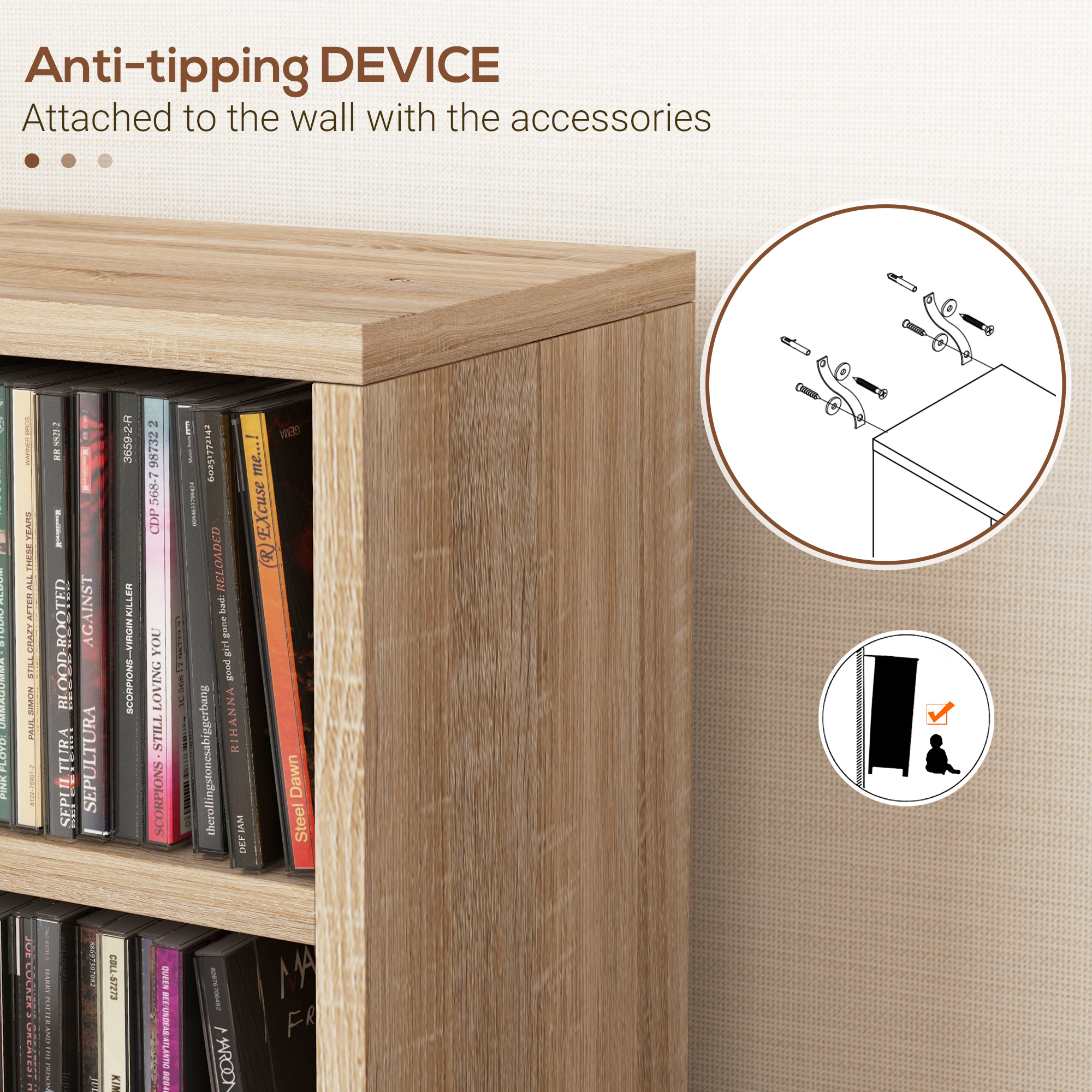 HOMCOM CD Media Display Shelf Unit Tower Rack with Adjustable Shelves ...