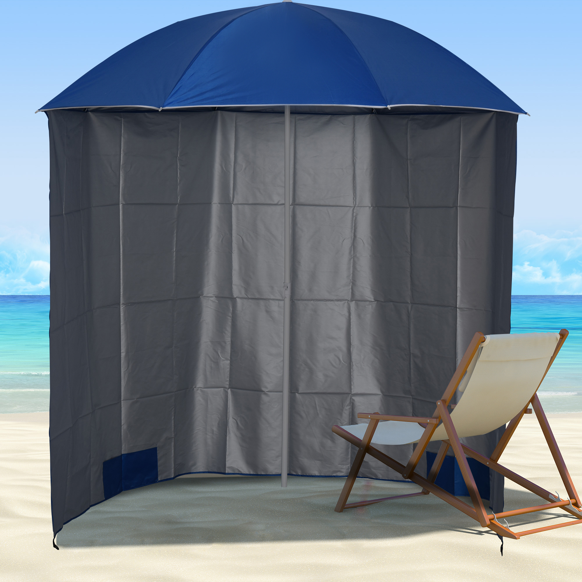 Outsunny 88" Arc 2.2M Fishing Umbrella Beach Parasol with Sides Brolly ...