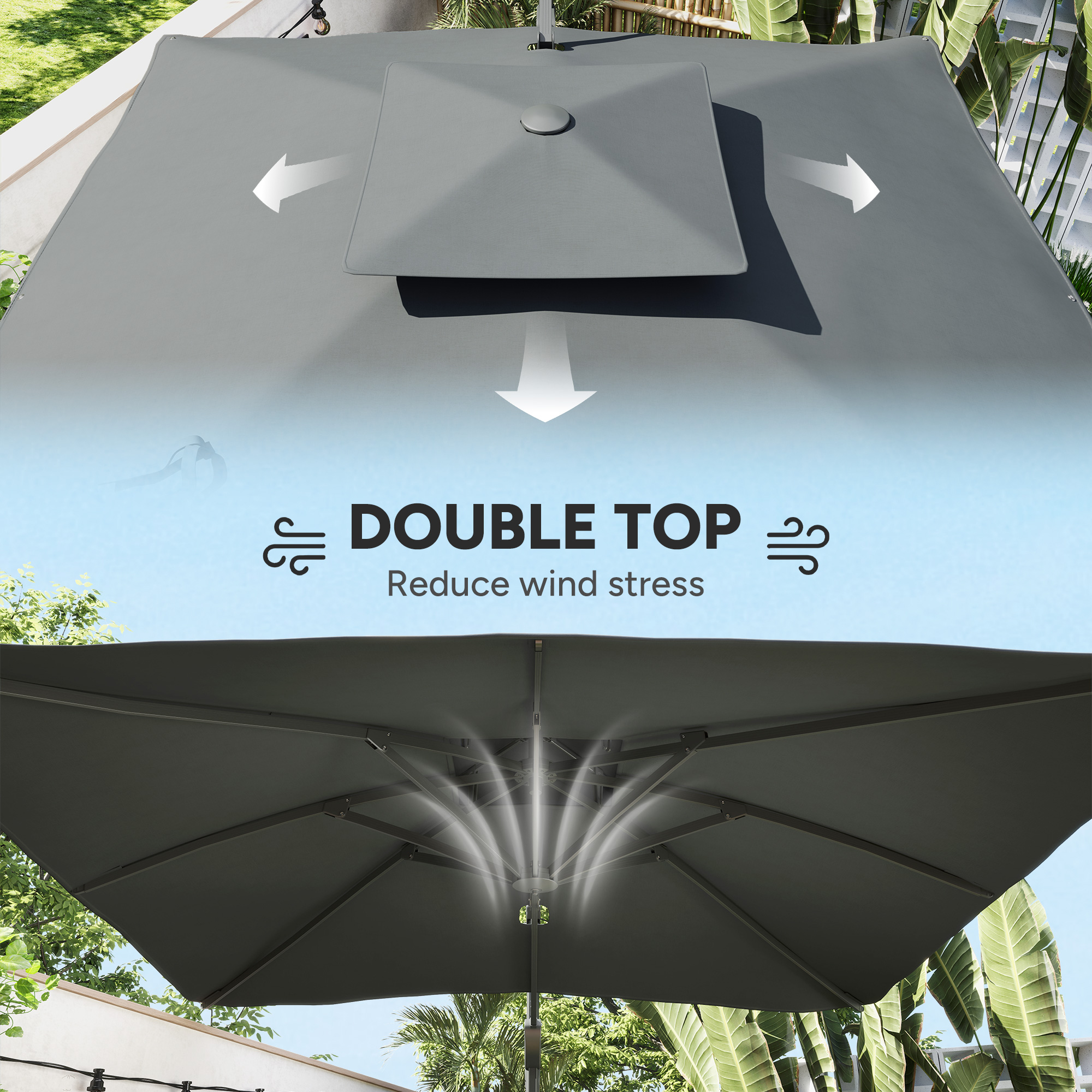 Outsunny Garden Parasol, 3(m) Cantilever Parasol with Hydraulic ...