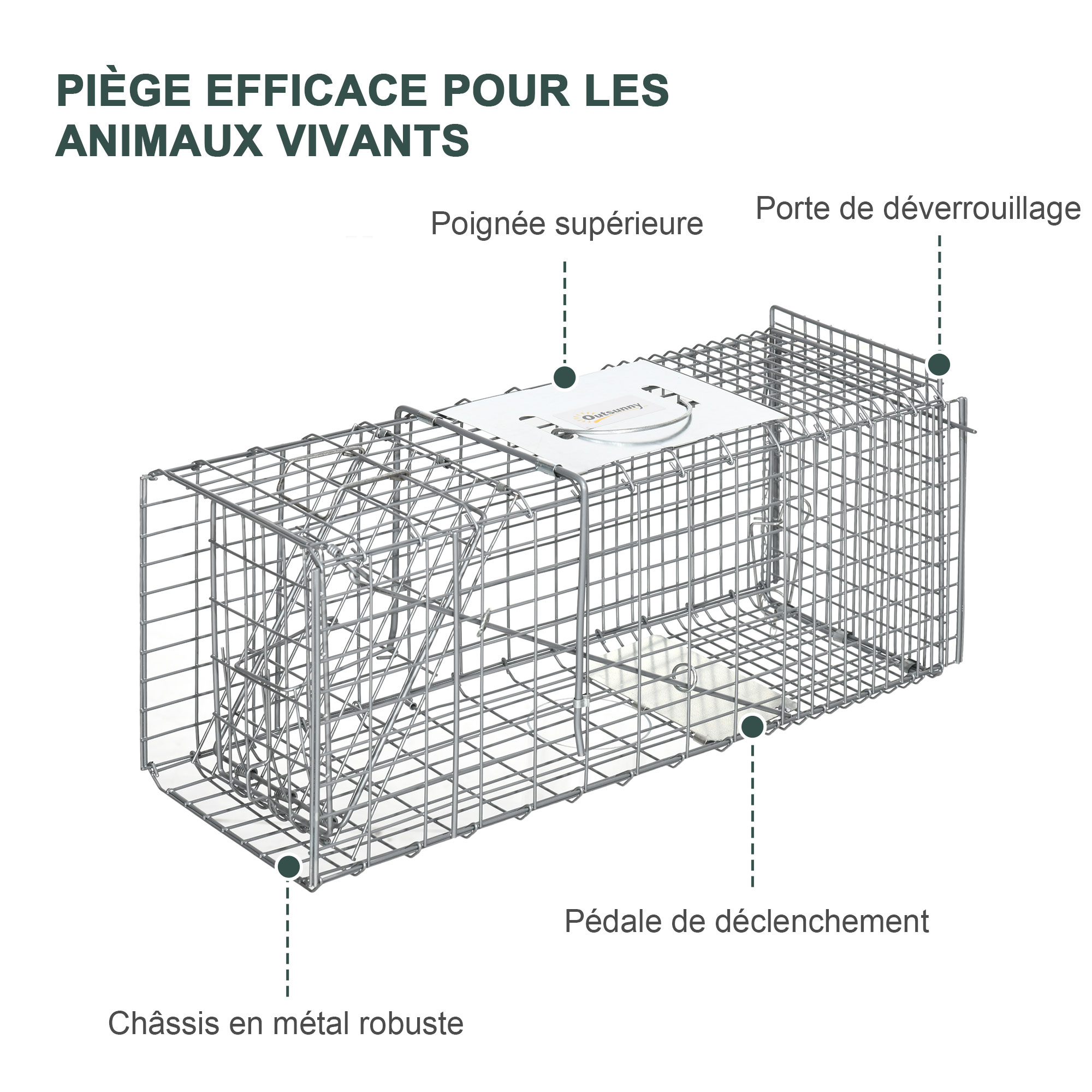 Outsunny Piège cage de capture pliante pour petits animaux type lapin ...