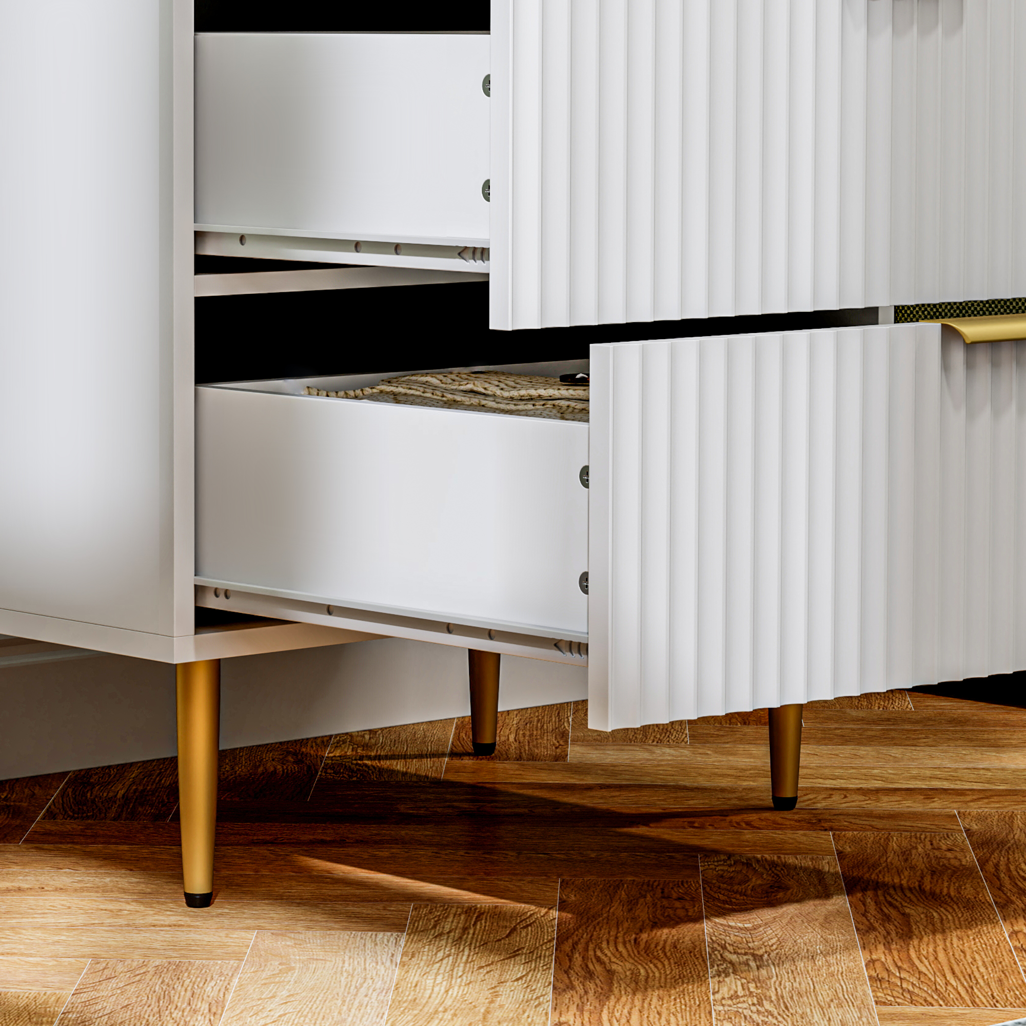 HOMCOM Cassettiera 4 Cassetti Moderna con Maniglie Dorate Bianco ...