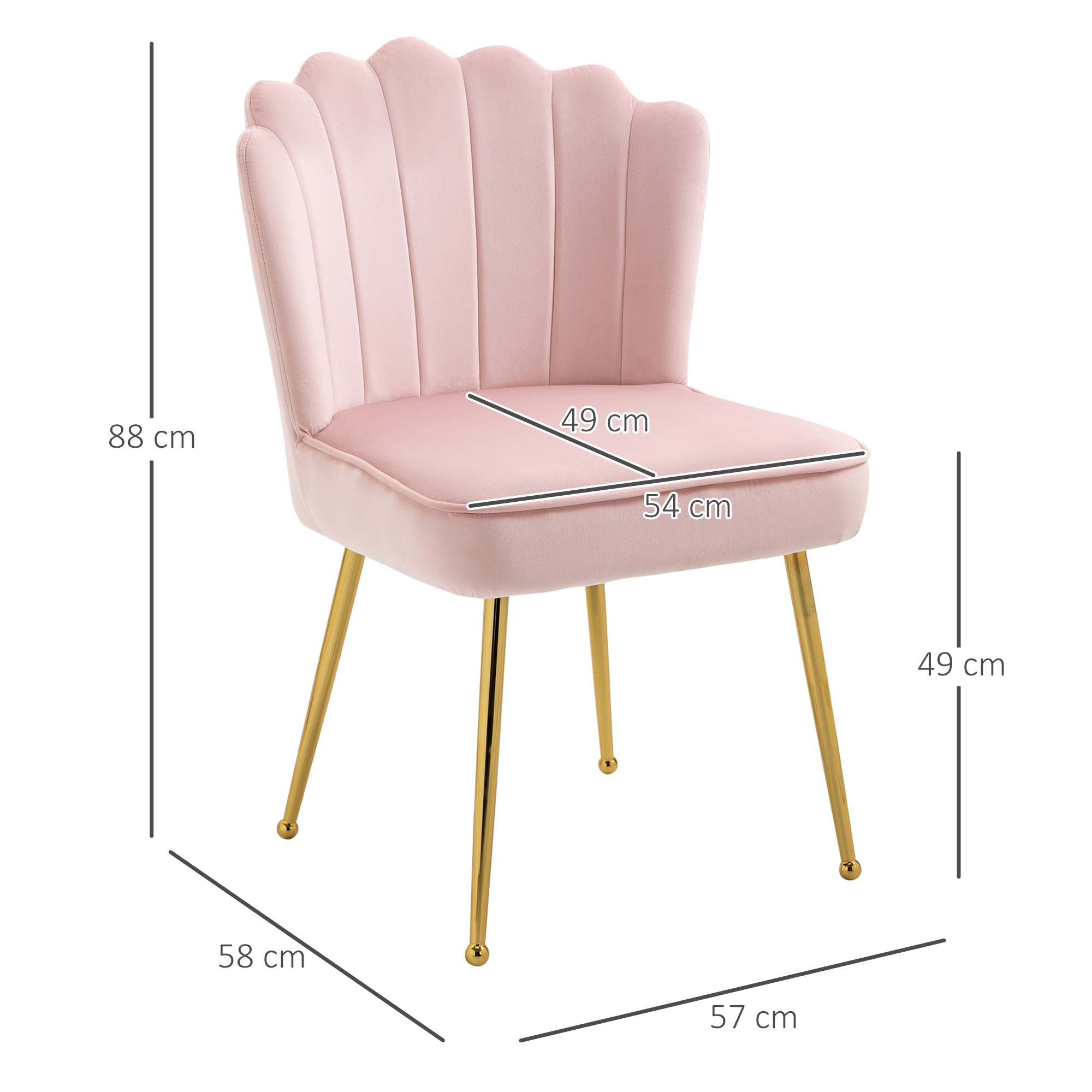 HOMCOM Accent Chair Velvet Touch Vanity Chair Makeup Chair with Golden Metal Legs for Living Room Dining Room Pink AOSOM UK