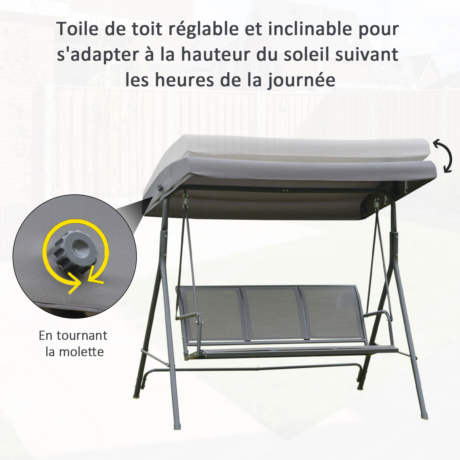 Outsunny Balancelle de Jardin 3 Places Grand Confort Toit Inclinaison ...