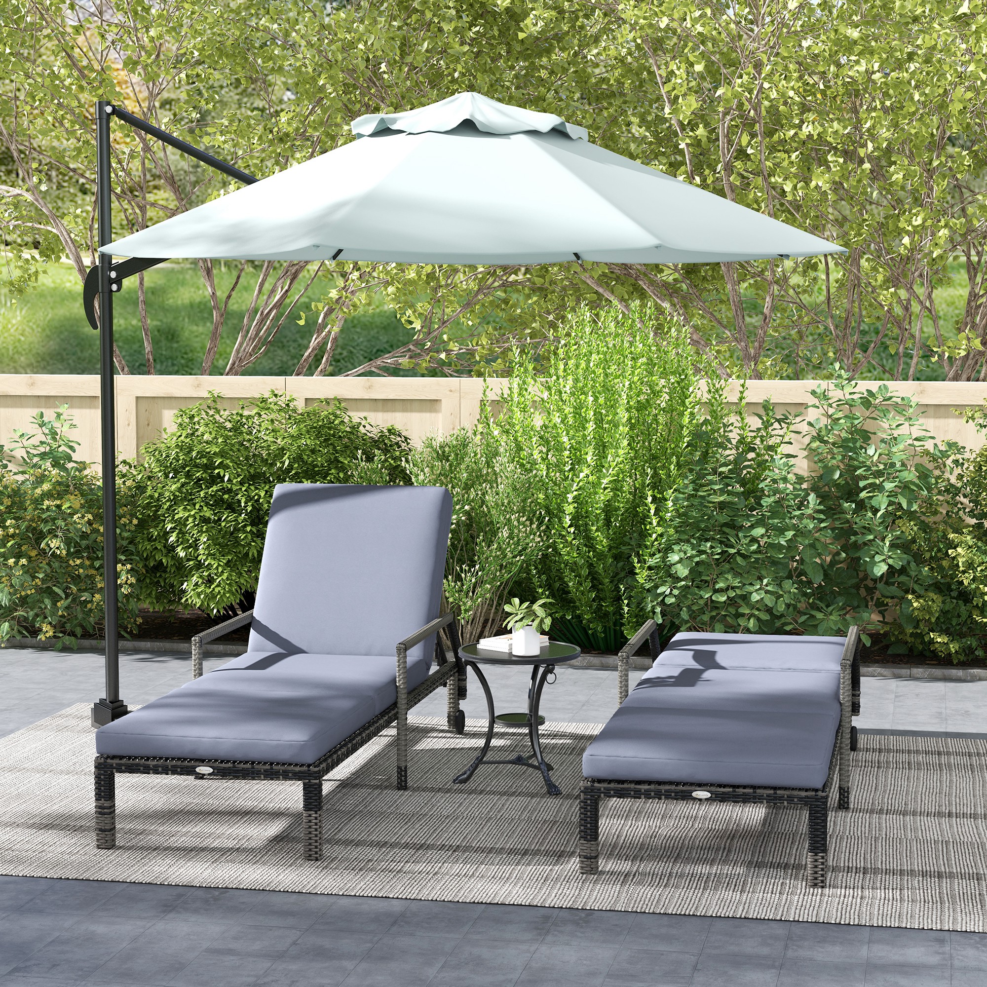 Outsunny Outdoor PE Rattan Sun Lounger Set of 2, Wicker Chaise Recliner ...