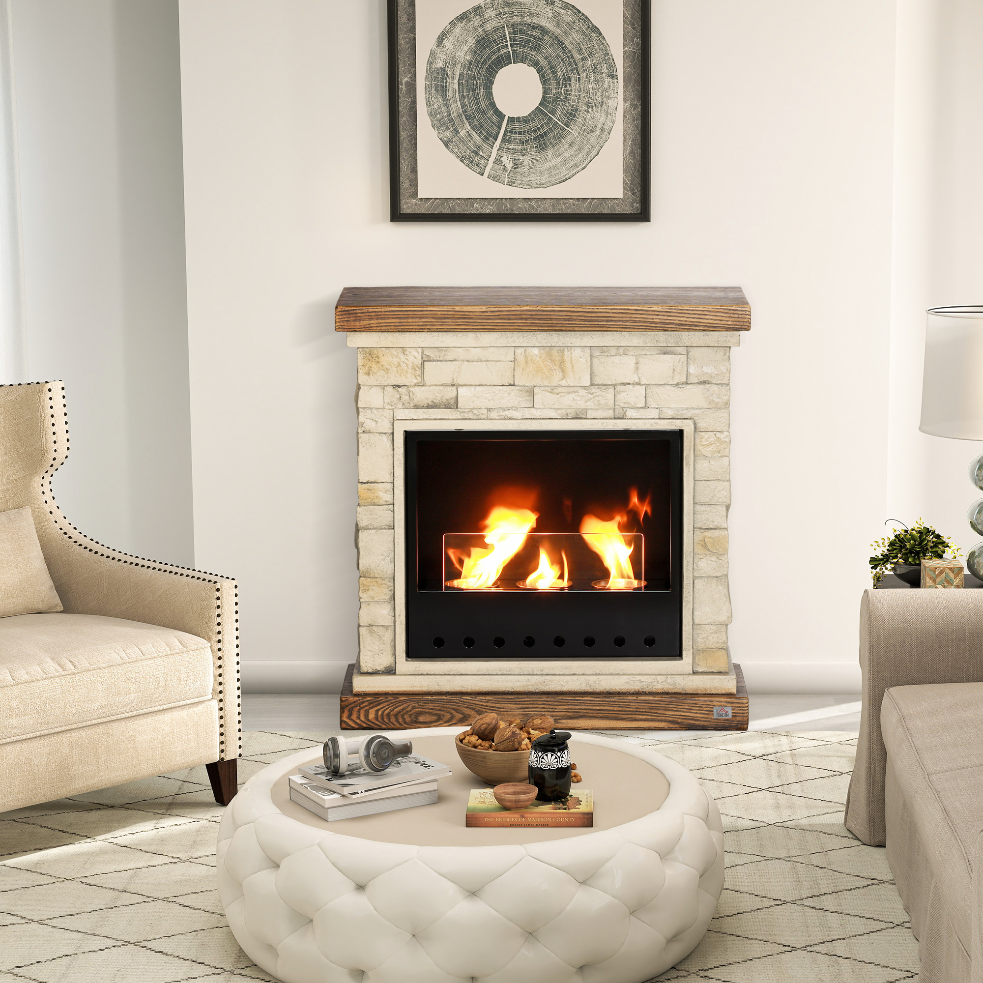 HOMCOM Gel and Ethanol Fireplace Stove, Modern Bioethanol Fire, Indoor ...
