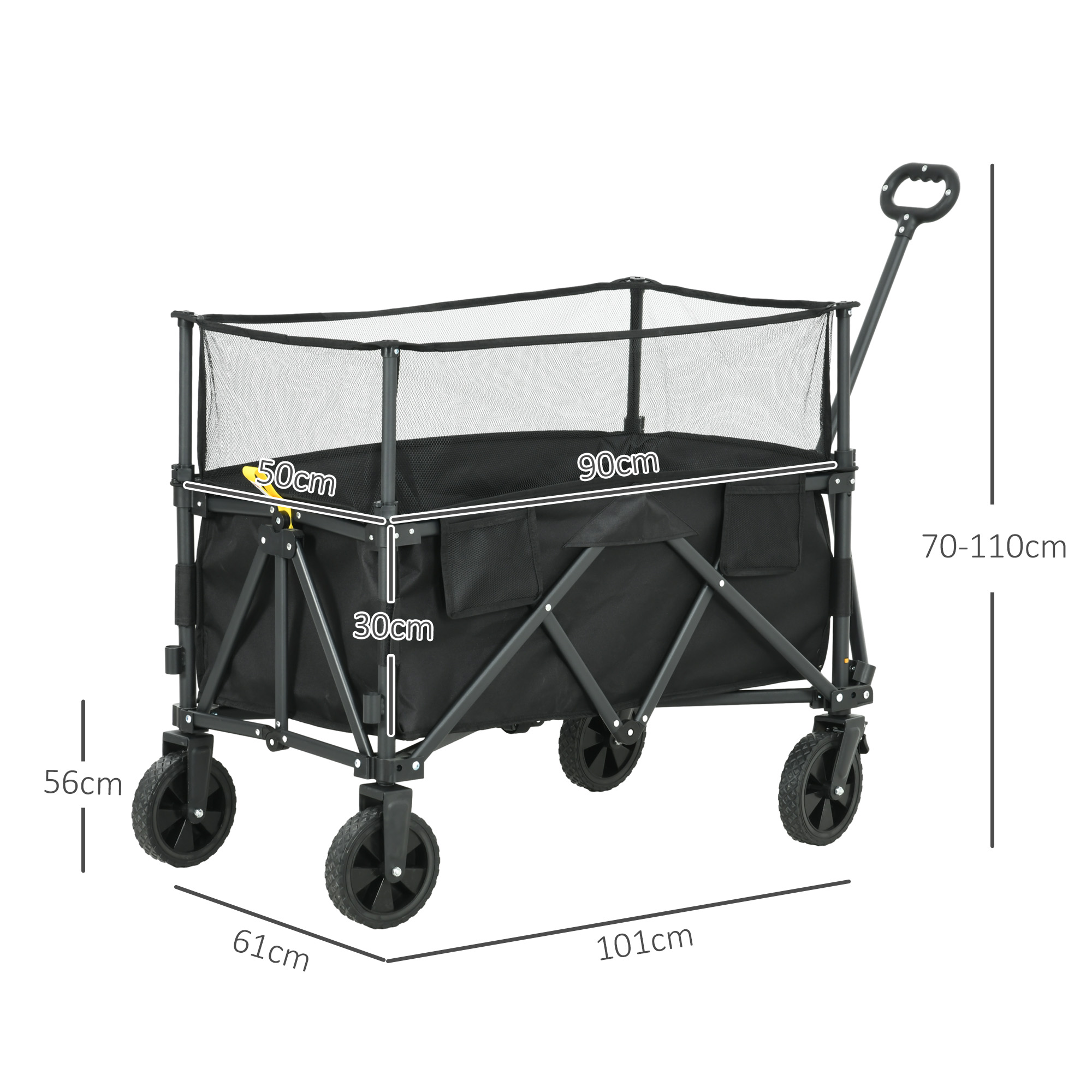 Outsunny Folding Garden Trolley, 180L Wagon Cart with Extendable Side ...