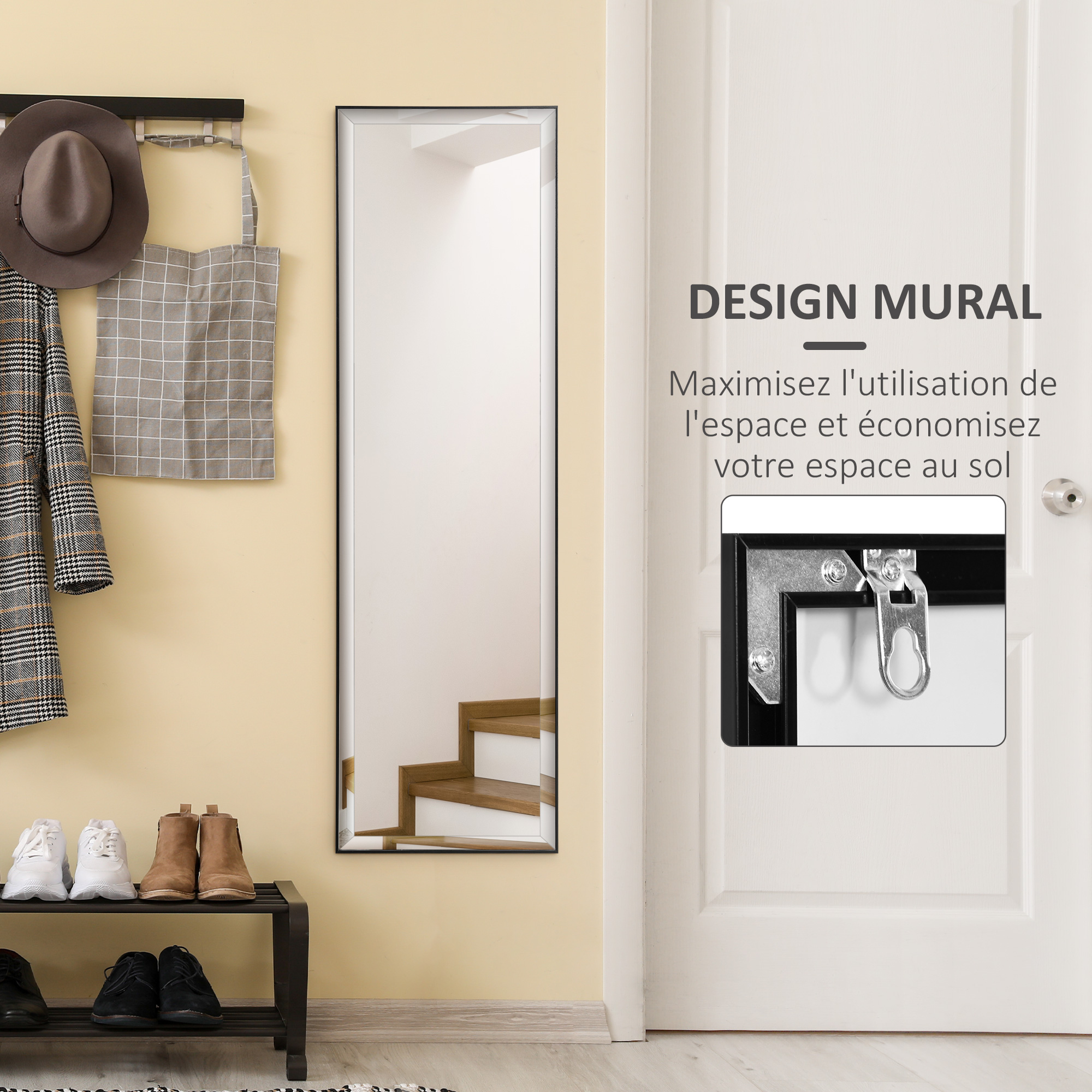 HOMCOM Miroir mural de dressing miroir pleine longueur rectangulaire ...