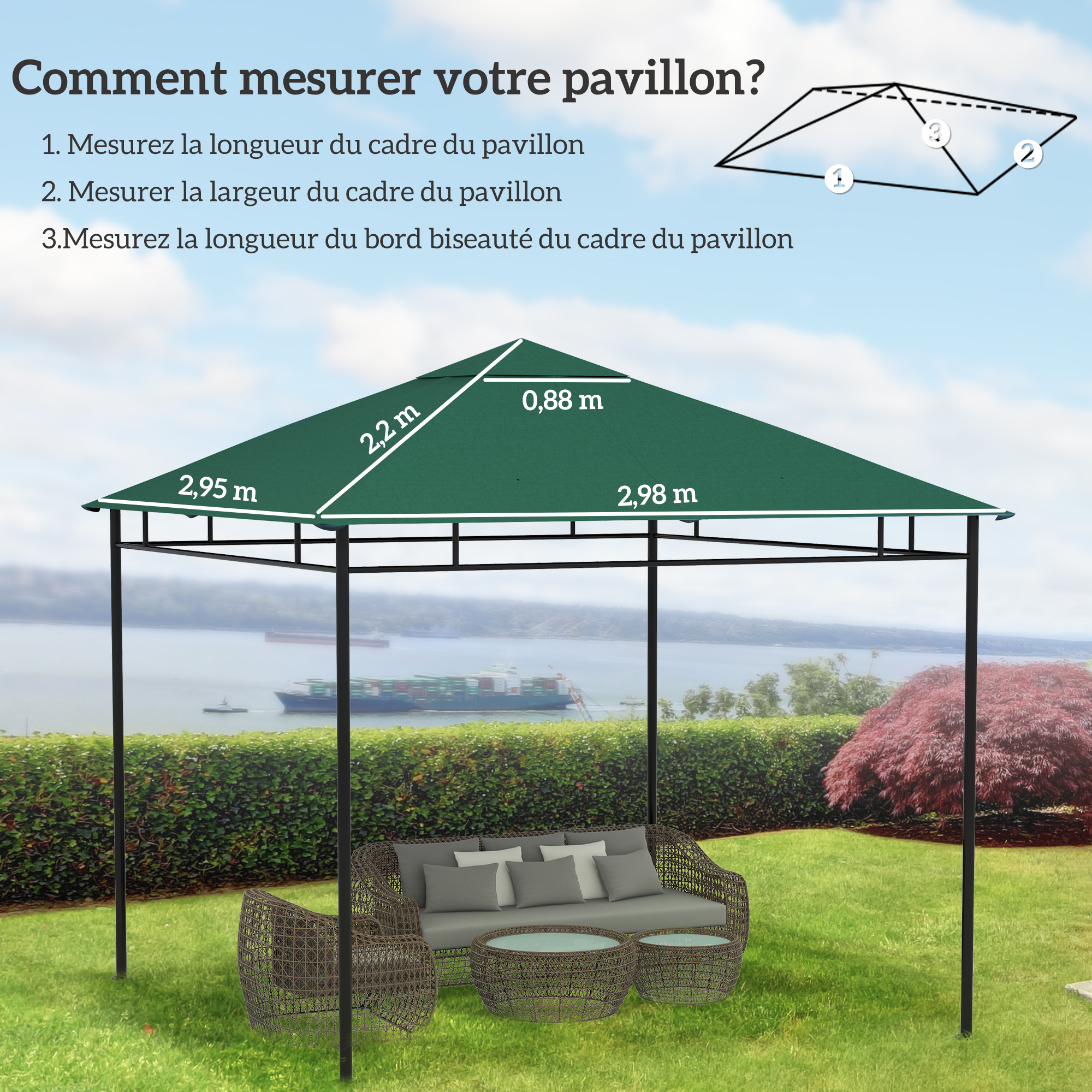 Outsunny Toile de rechange pour pavillon toit de remplacement gazebo ...