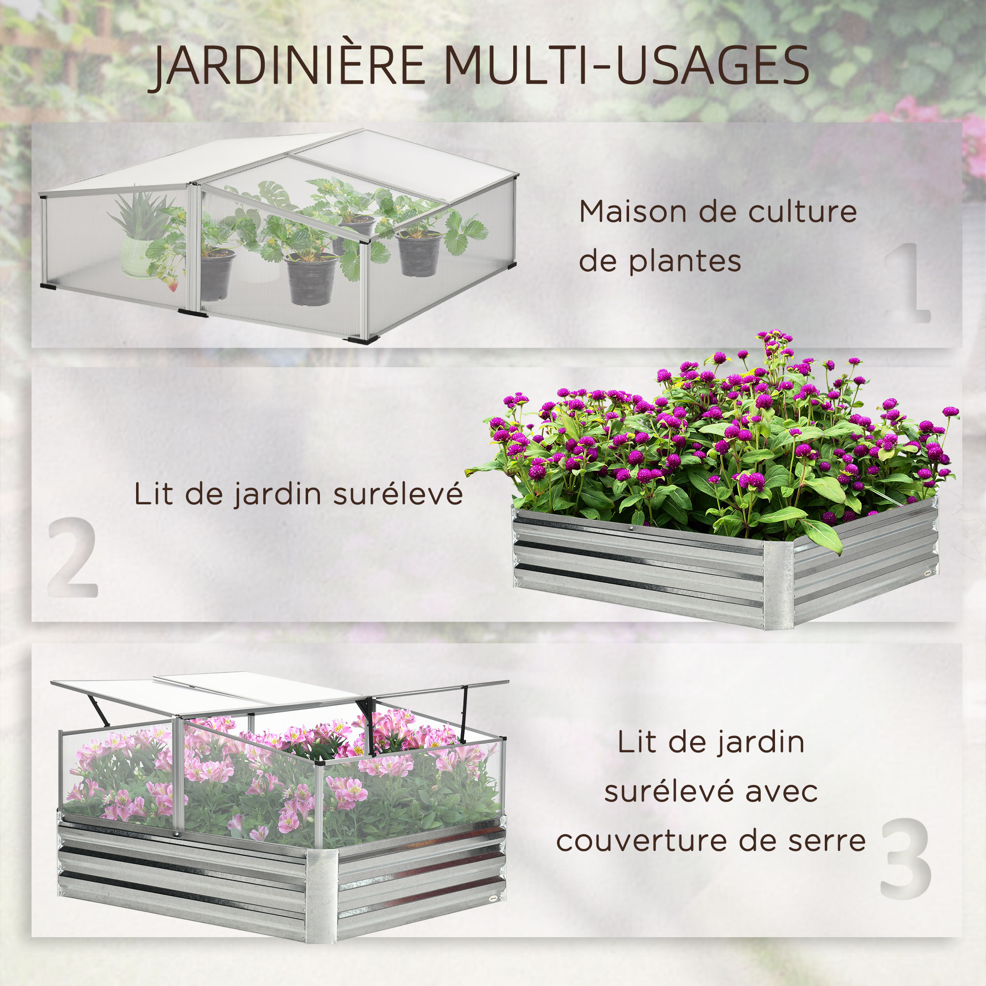 Outsunny Serre de jardin bac jardinière double toit ouvrable panneaux ...