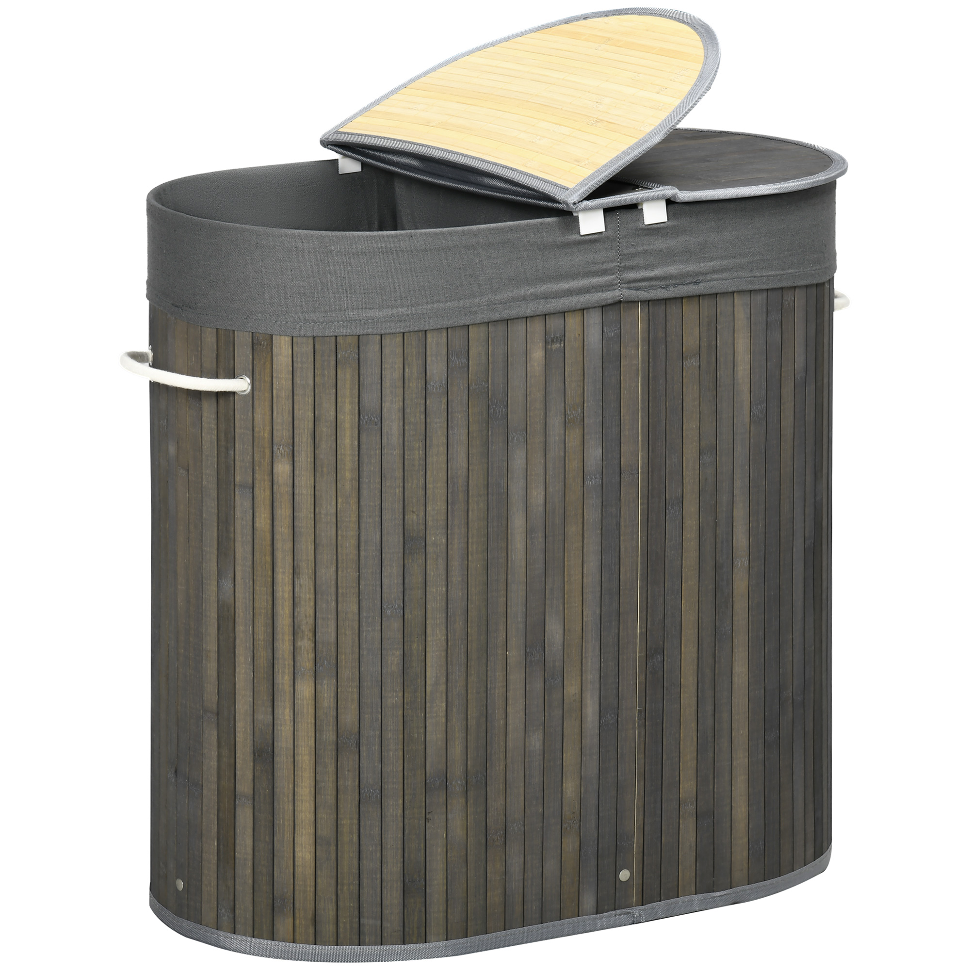 HOMCOM Bamboo Laundry Basket with Lid, 100 Litres Laundry Hamper with 2 ...