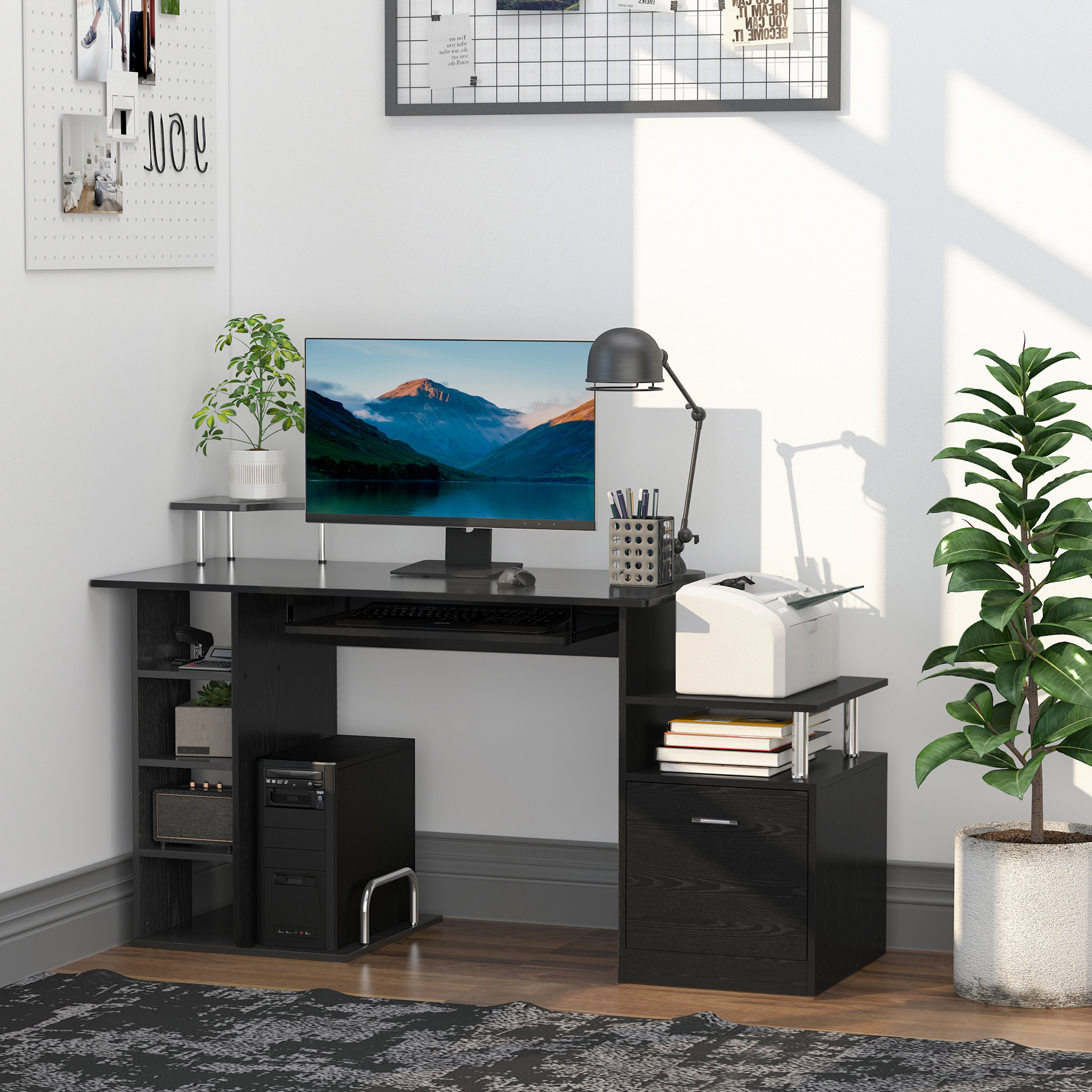 HOMCOM Computer Desk, PC Workstation with Drawers and CPU Storage Rack ...