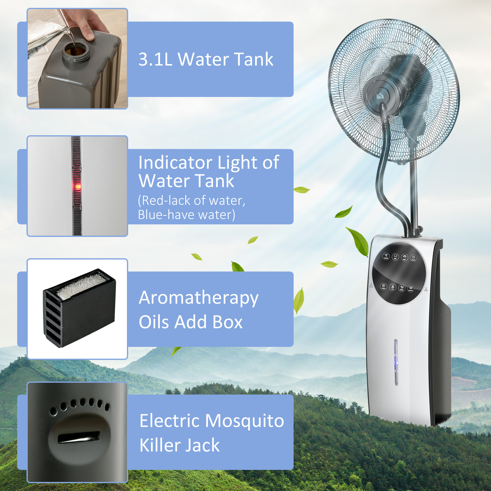 HOMCOM Pedestal Fan with Water Mist Spray, Humidifying Misting Fan ...