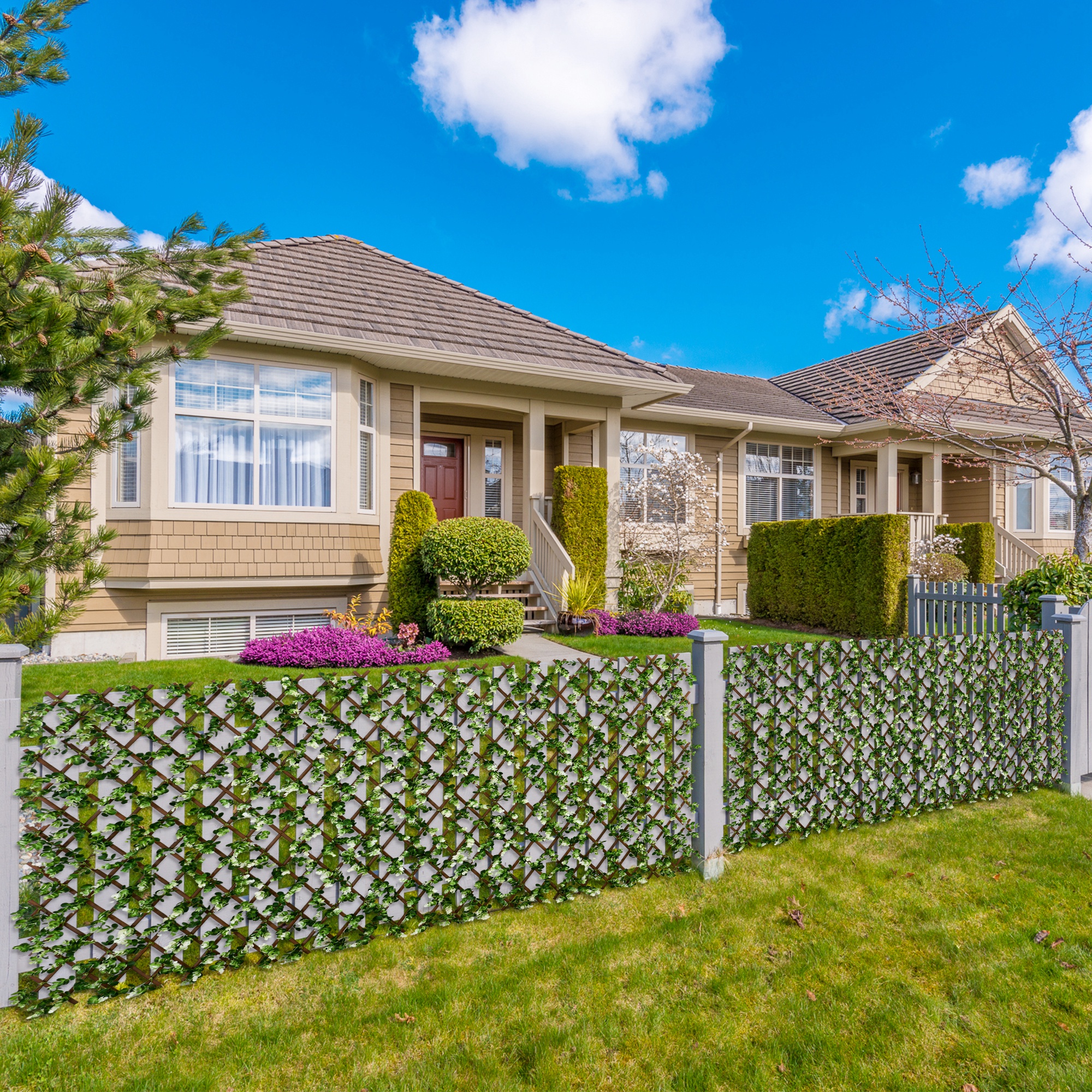 Outsunny 2 Pieces Expandable Faux Privacy Fence, 2m x 1m Decorative ...