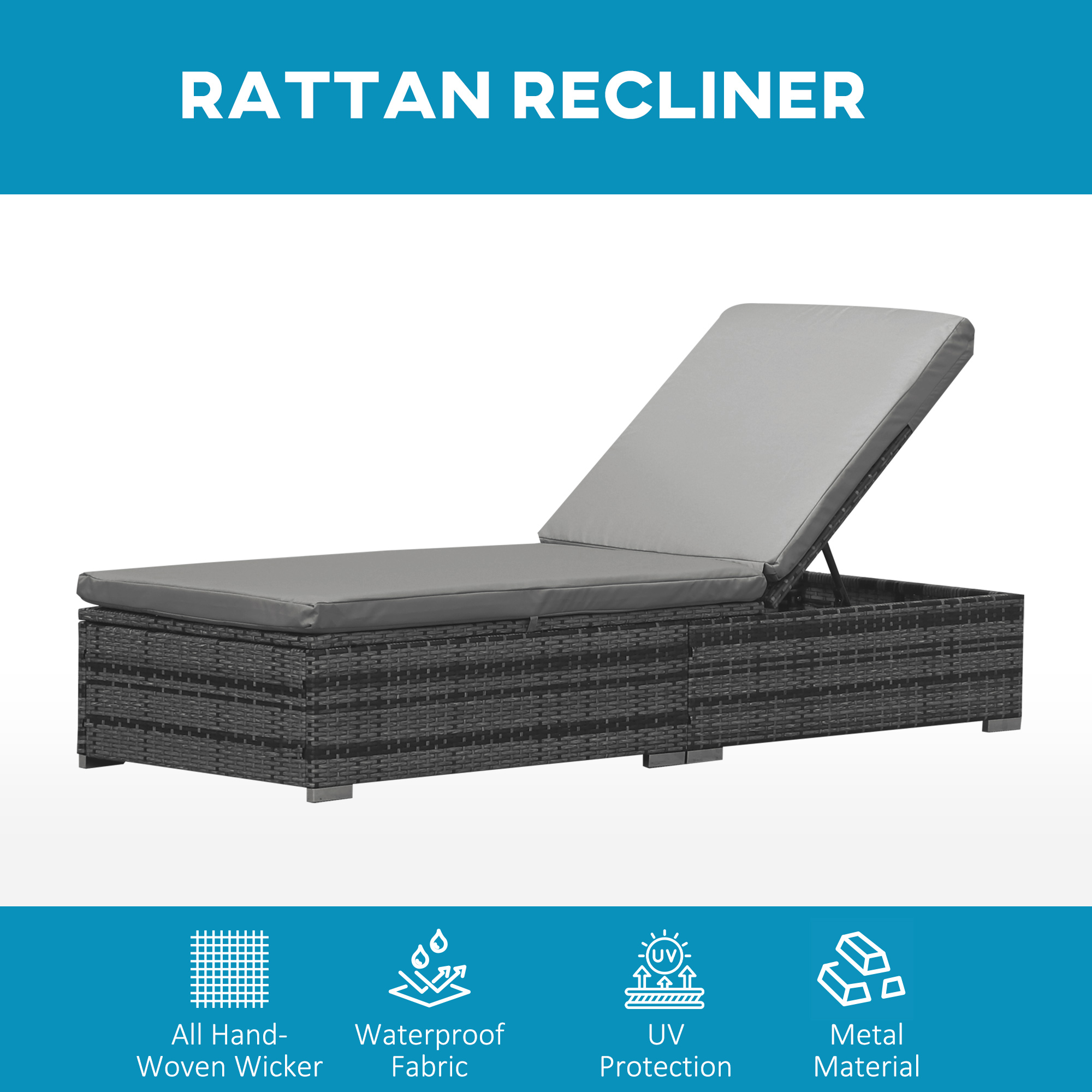 Outsunny PE Rattan Sun Loungers set of 2 with Cushion, Outdoor 2 Pieces ...
