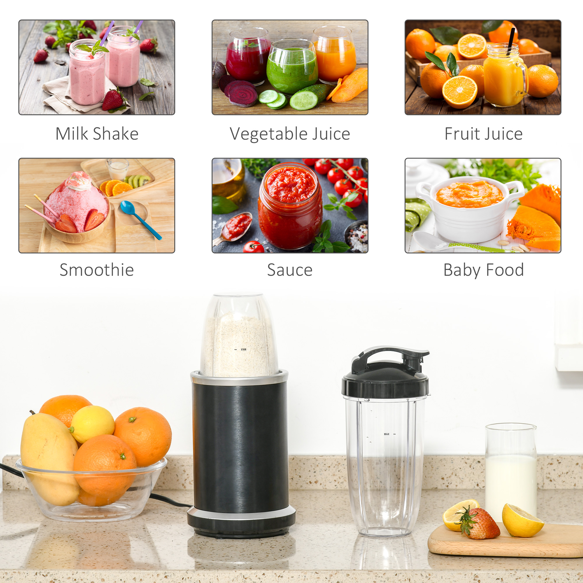 HOMCOM Blender Smoothie Maker, 1000W Countertop Blender with 0.7L and 0 ...