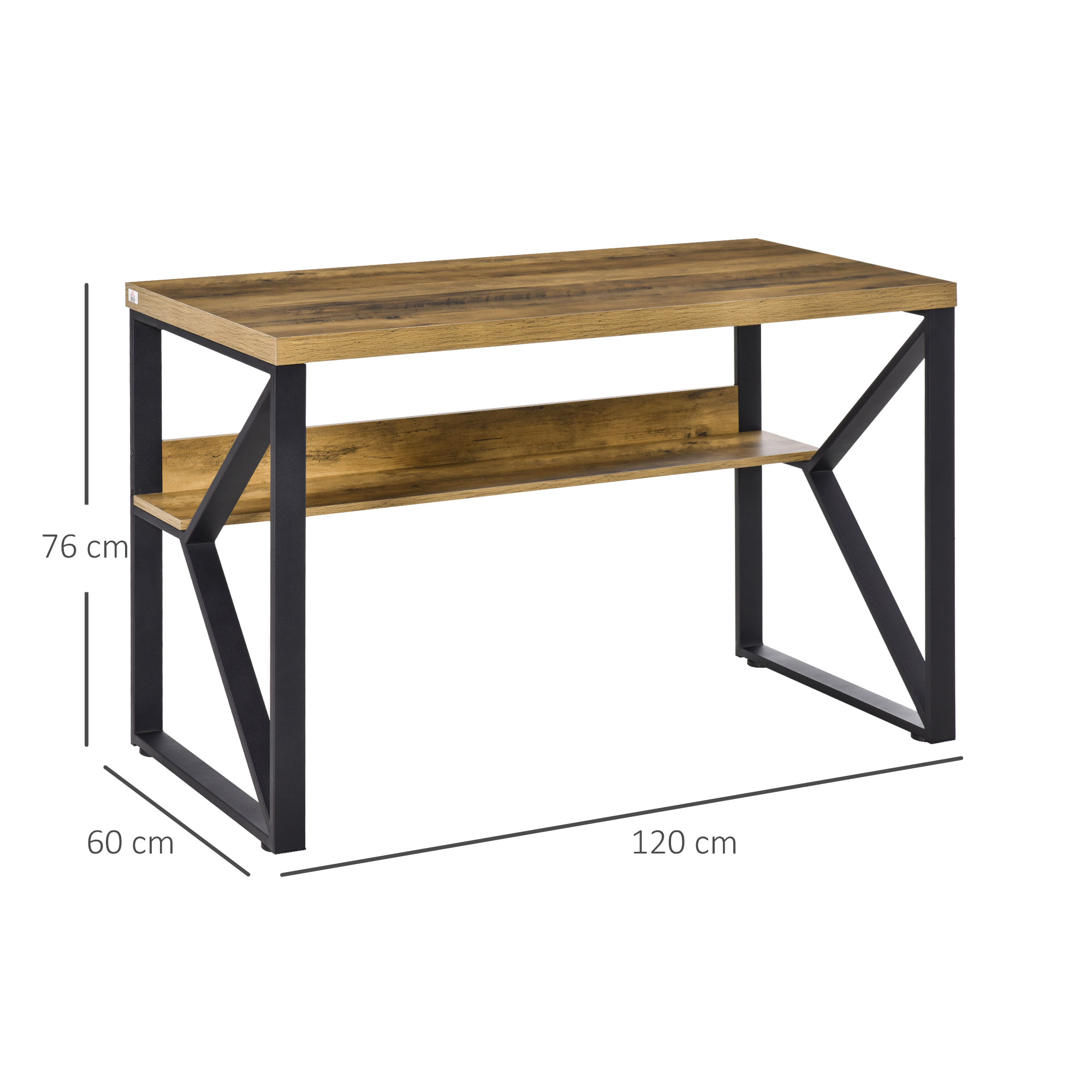 HOMCOM Writing Desk Computer Table Home Office PC Laptop Workstation Storage Shelf Black Brown Wood Effect K Shaped Leg AOSOM UK