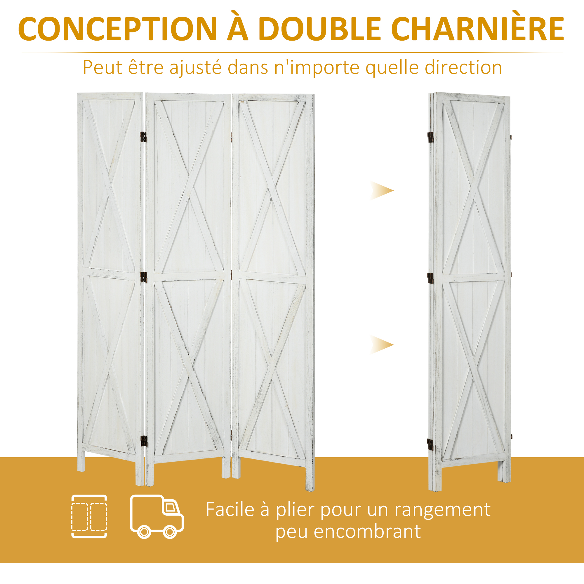 HOMCOM Closion de séparation paravent pliable 3 panneaux chambre à ...