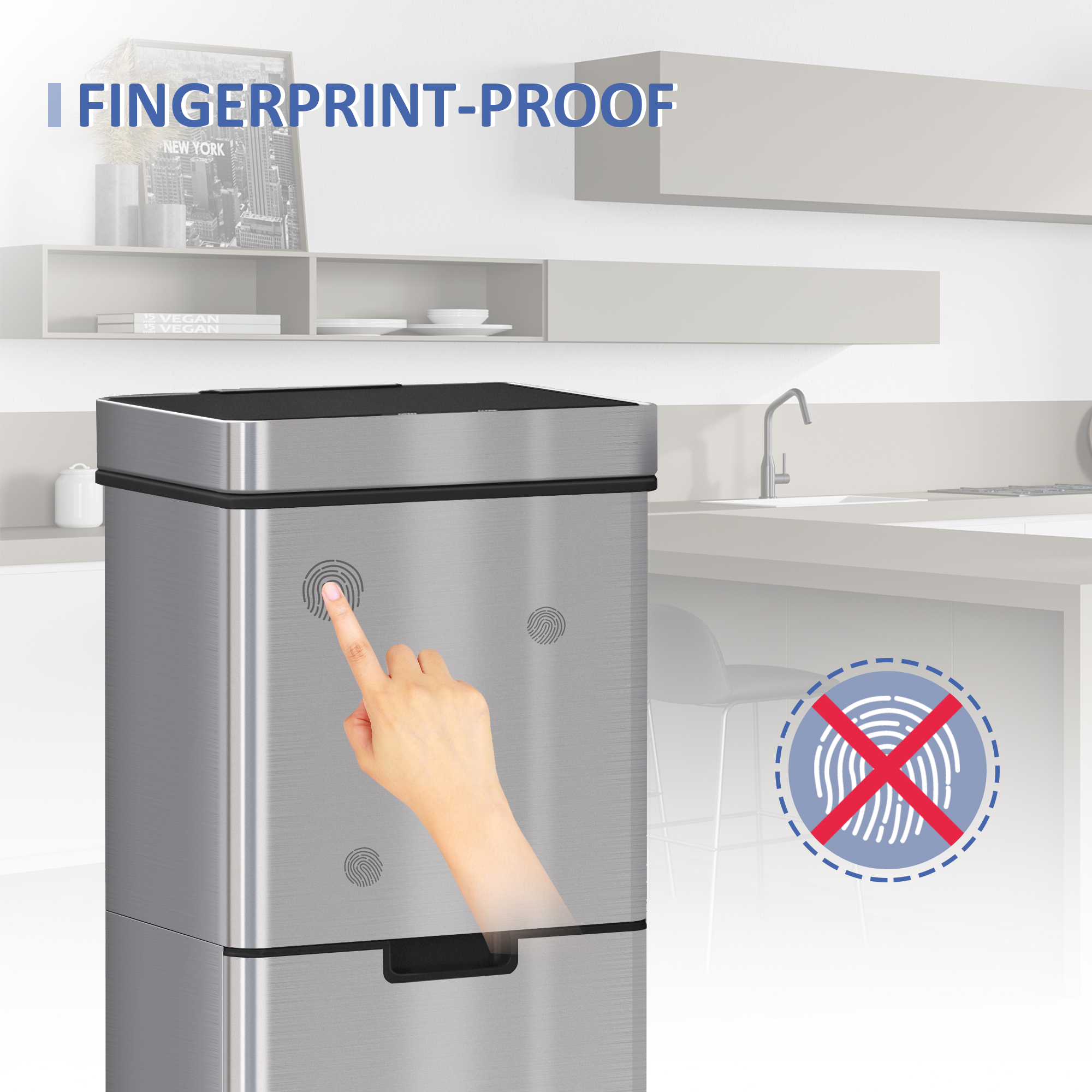HOMCOM Sensor Kitchen Bin Motion Recycling Sensor Rubbish Bin 72L ...