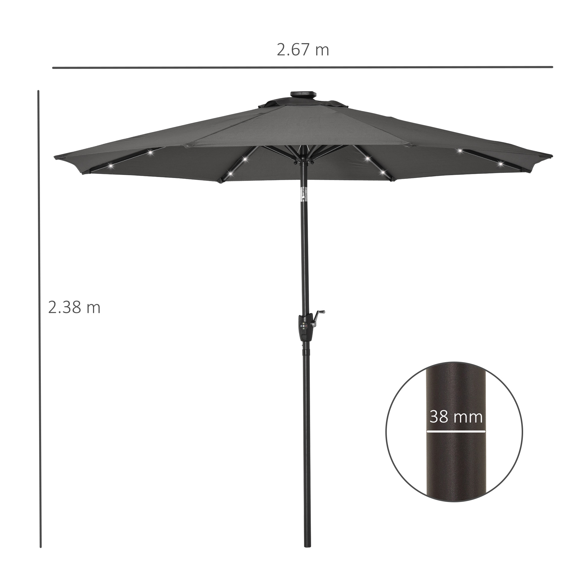 Outsunny Garden 24 LED Light Parasol Outdoor Tilt Sun Umbrella Patio ...